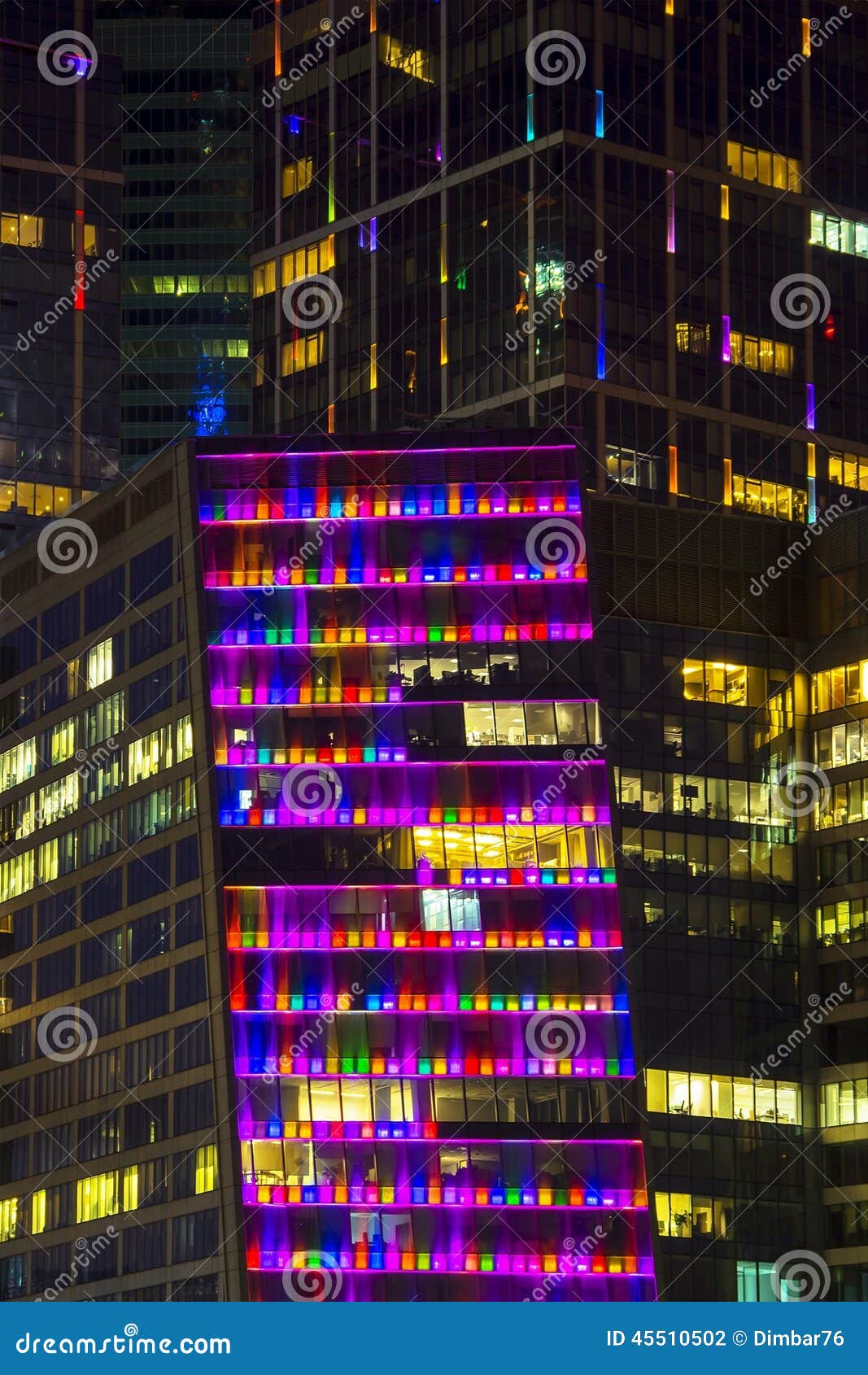 Colored Glass Facade at Night Stock Photo - Image of floor ...