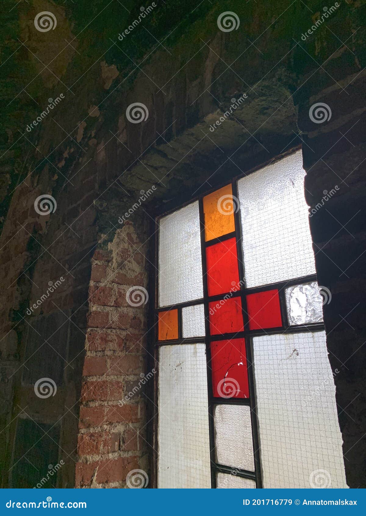 Colored Glass Window with a Cross-shaped Pattern Stock Image - Image of ...