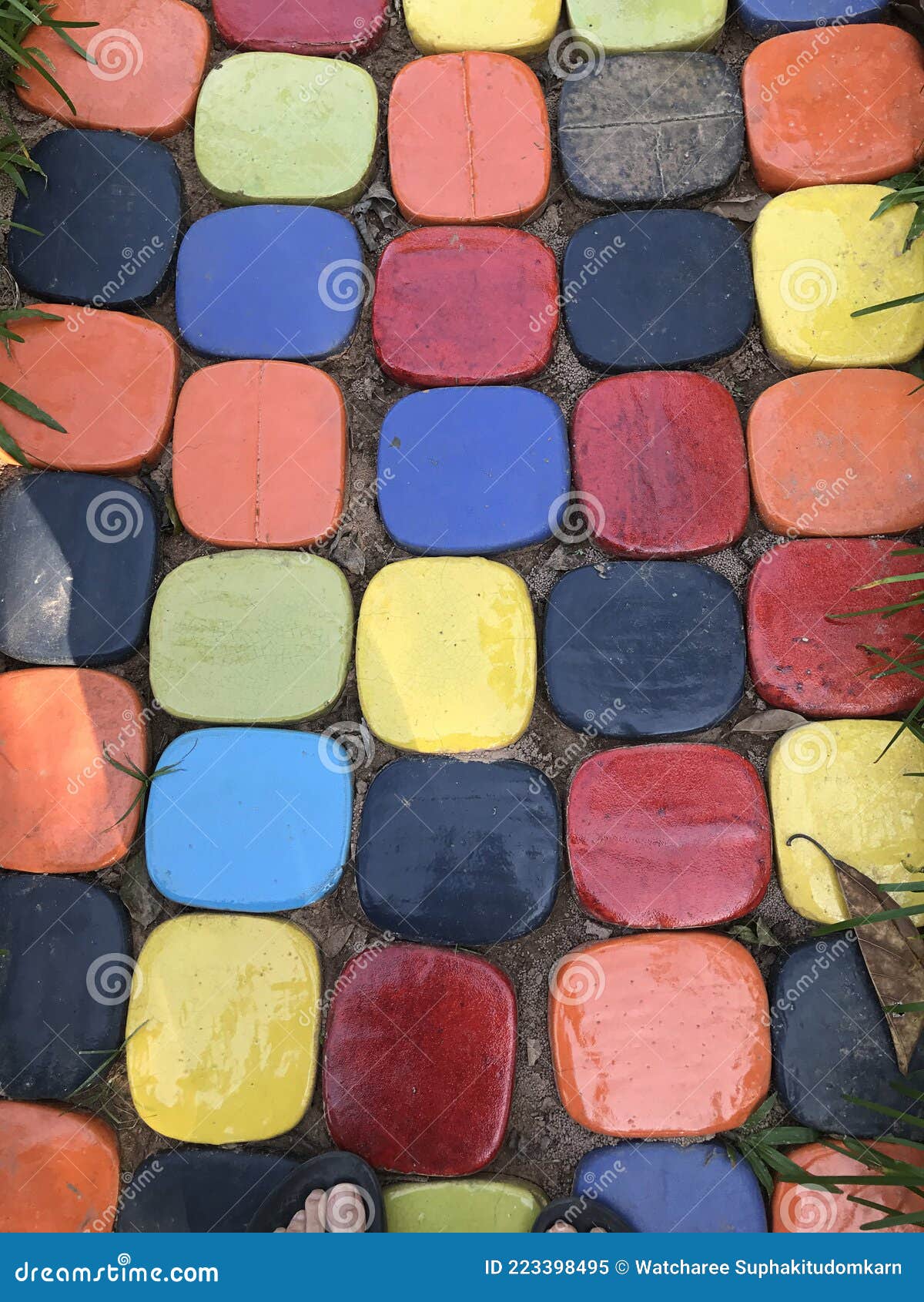 The Colored Glazed Paving Bricks Walkway in the Garden Stock Image ...