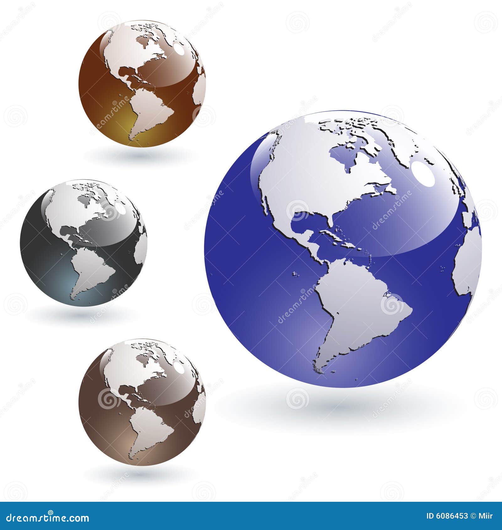 Colored Glossy Earth Globes Stock Vector - Illustration of world, south ...