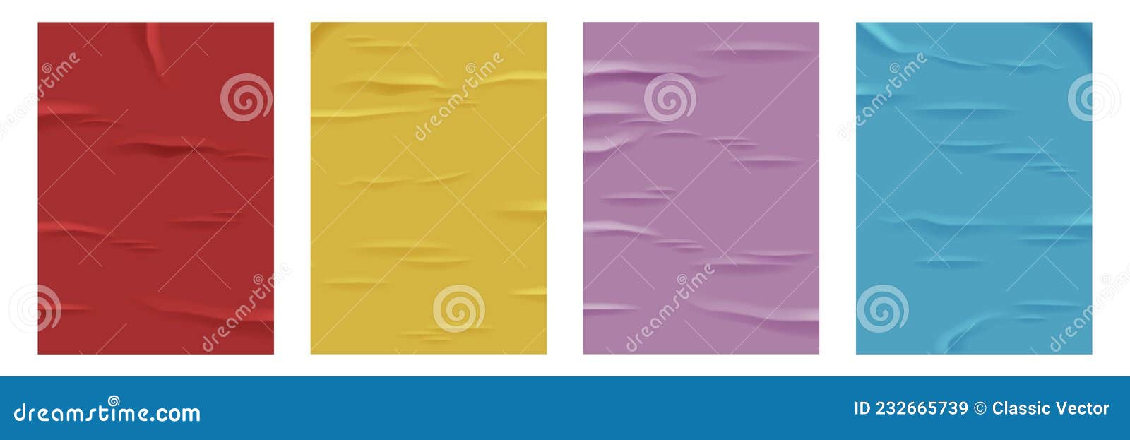 Colored Glued Rectangular Placards or Posters Set. 3d Blank Paper ...
