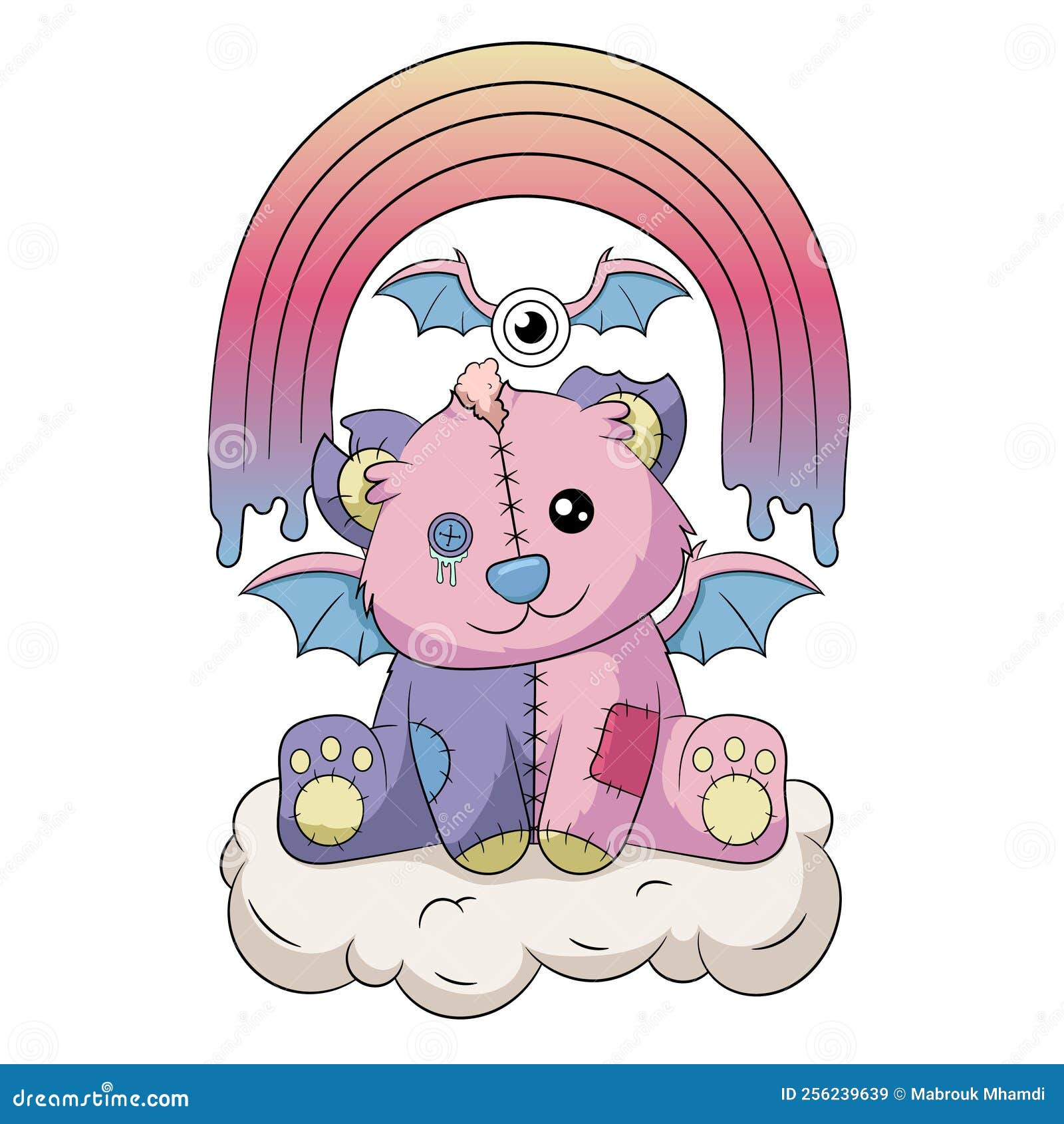 Creepy Pastel Goth Kawaii Teddy Bear Stock Vector - Illustration of ...