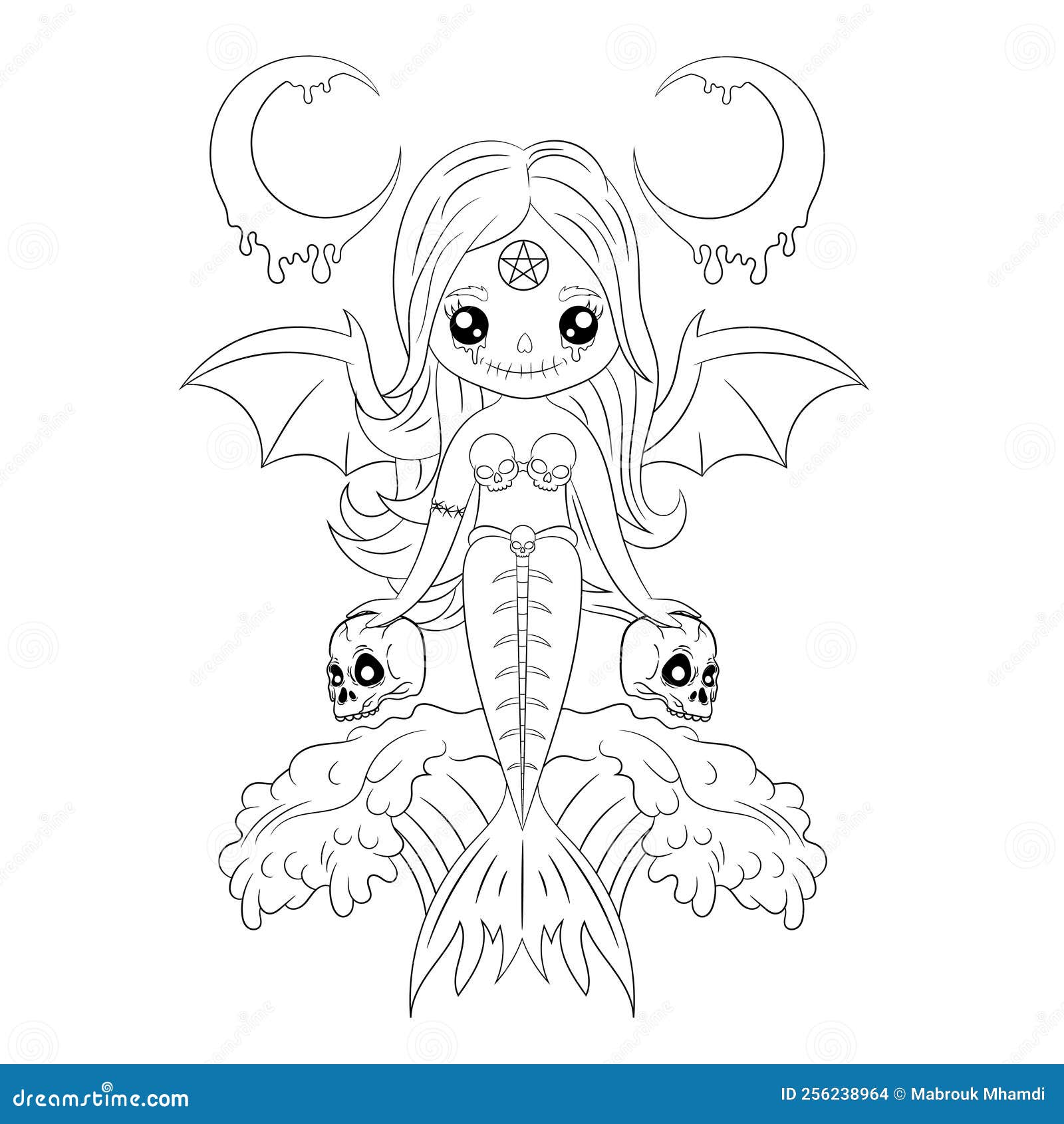 Creepy Kawaii Pastel Goth Mermaid Coloring Page Stock Vector ...