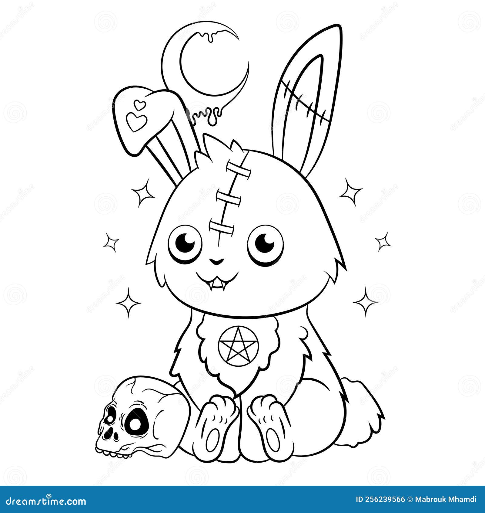 Cute Creepy Kawaii Pastel Goth Rabbit Coloring Page Stock Vector ...