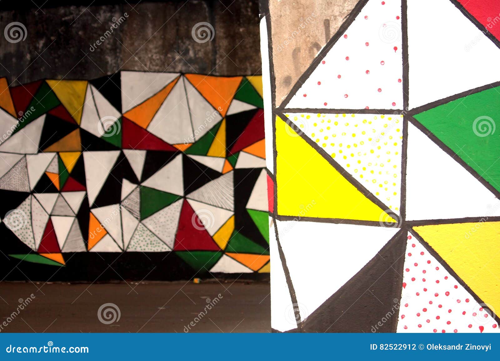 Colored Graffiti Grunge Triangles Pattern Stock Photo - Image of mural ...