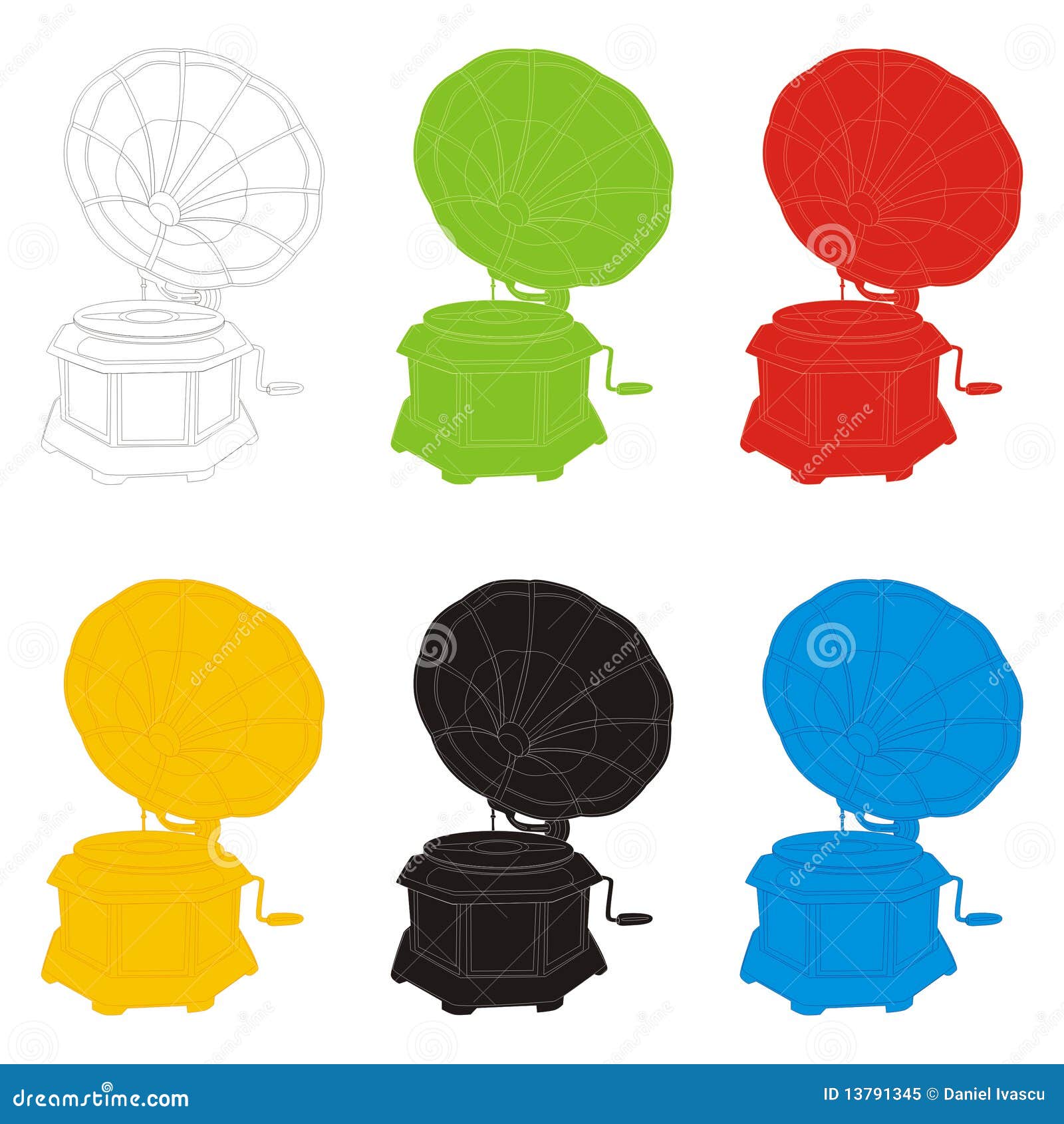 Colored gramophones stock vector. Illustration of retro - 13791345