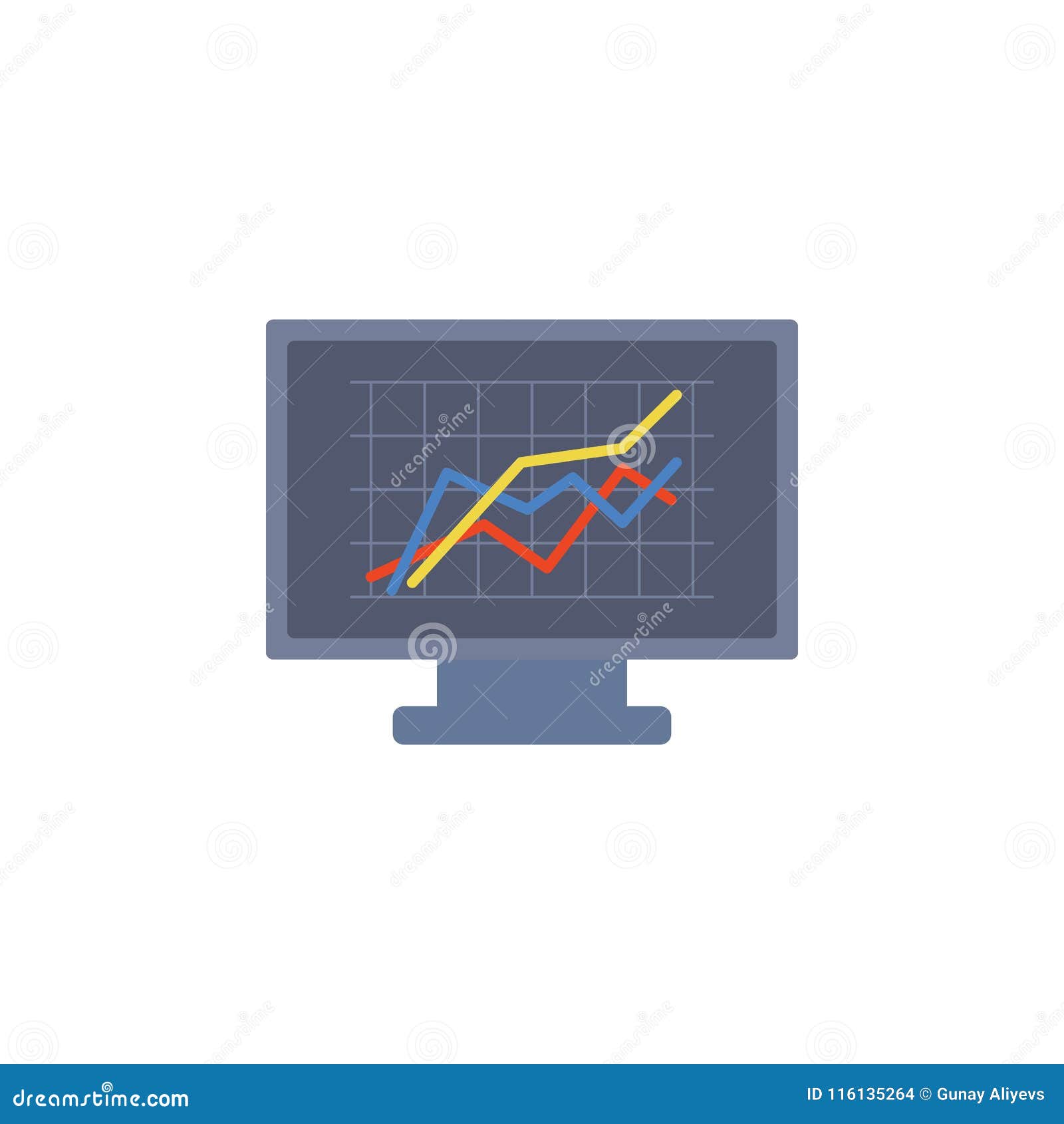 Colored Graph on the Monitor Screen Icon. Element of Science and ...