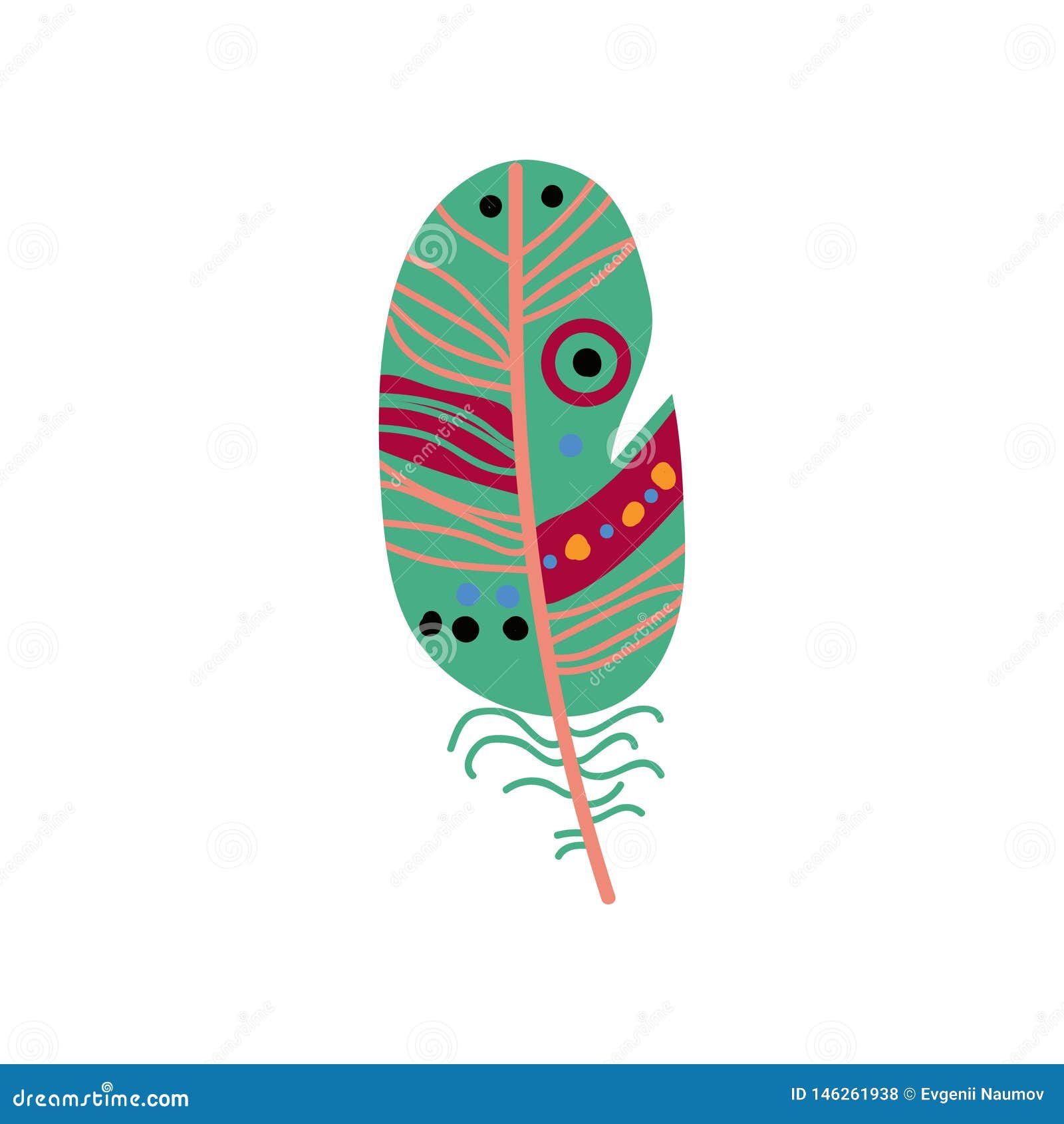 Colored Green Bird Feather Decoration Element Vector Illustration Stock ...