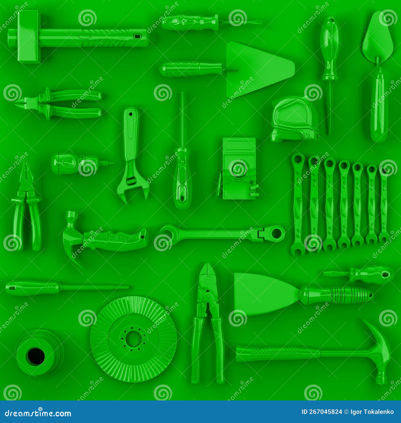 Colored Green Tools Set Background Concept of Repair Tools Warehouse ...