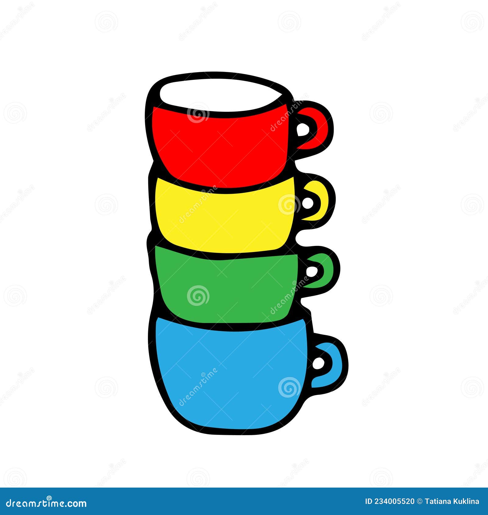 Colored Hand Drawing Outline Vector Illustration of a Stack of Cups for ...