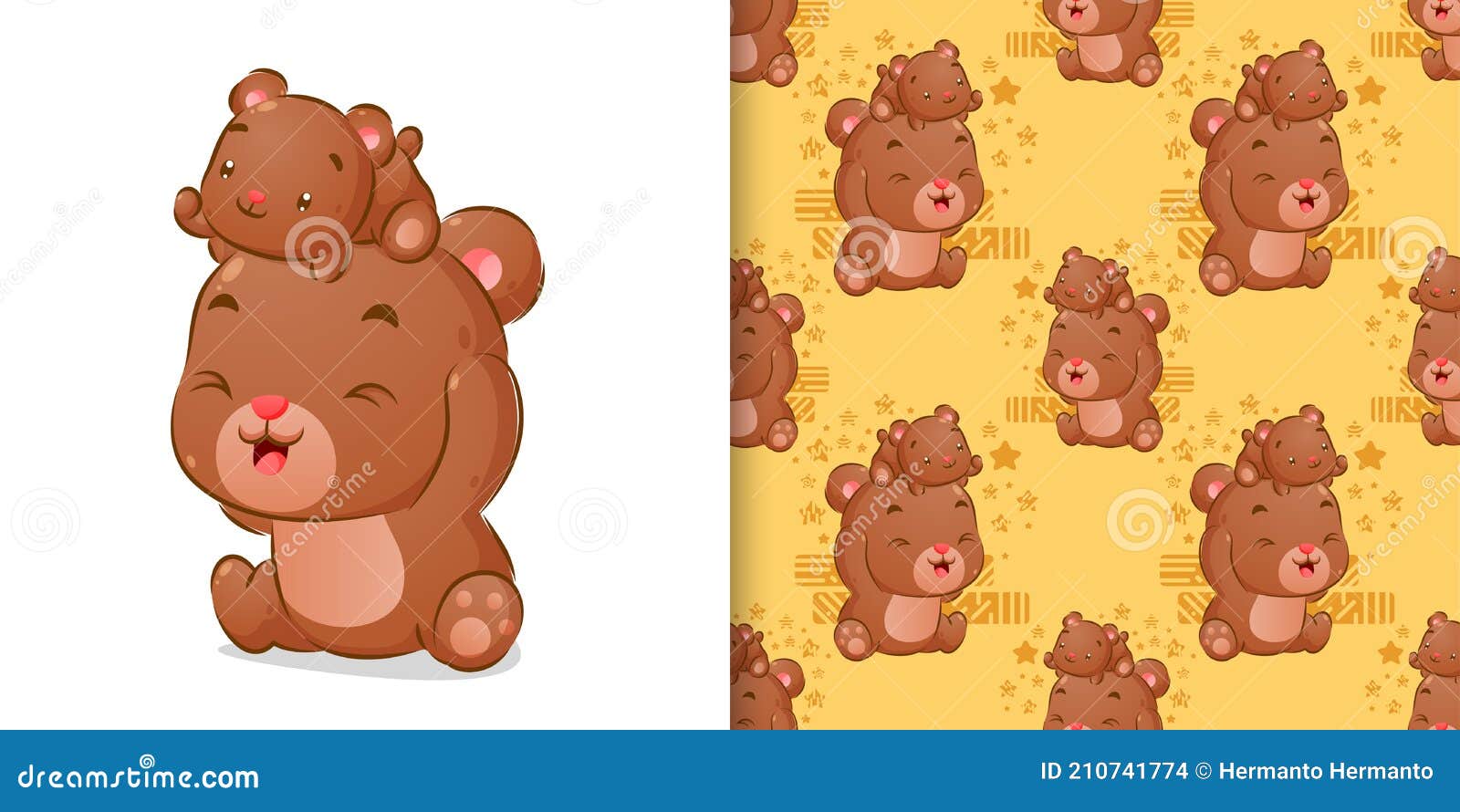 The Colored Hand Drawing of the Two Bears Playing Together in the ...