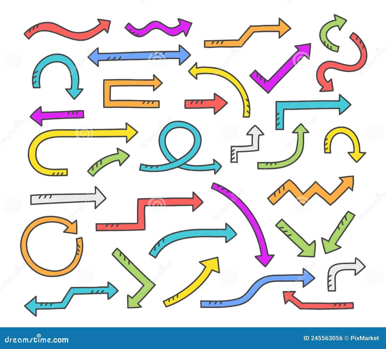 Colored Hand Drawn Arrows stock illustration. Illustration of circle ...