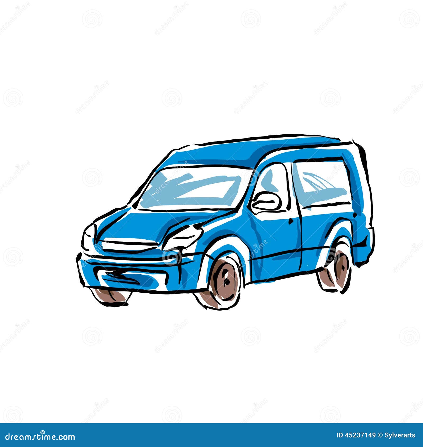 Colored Hand Drawn Car on White Background, Minivan Stock Vector ...
