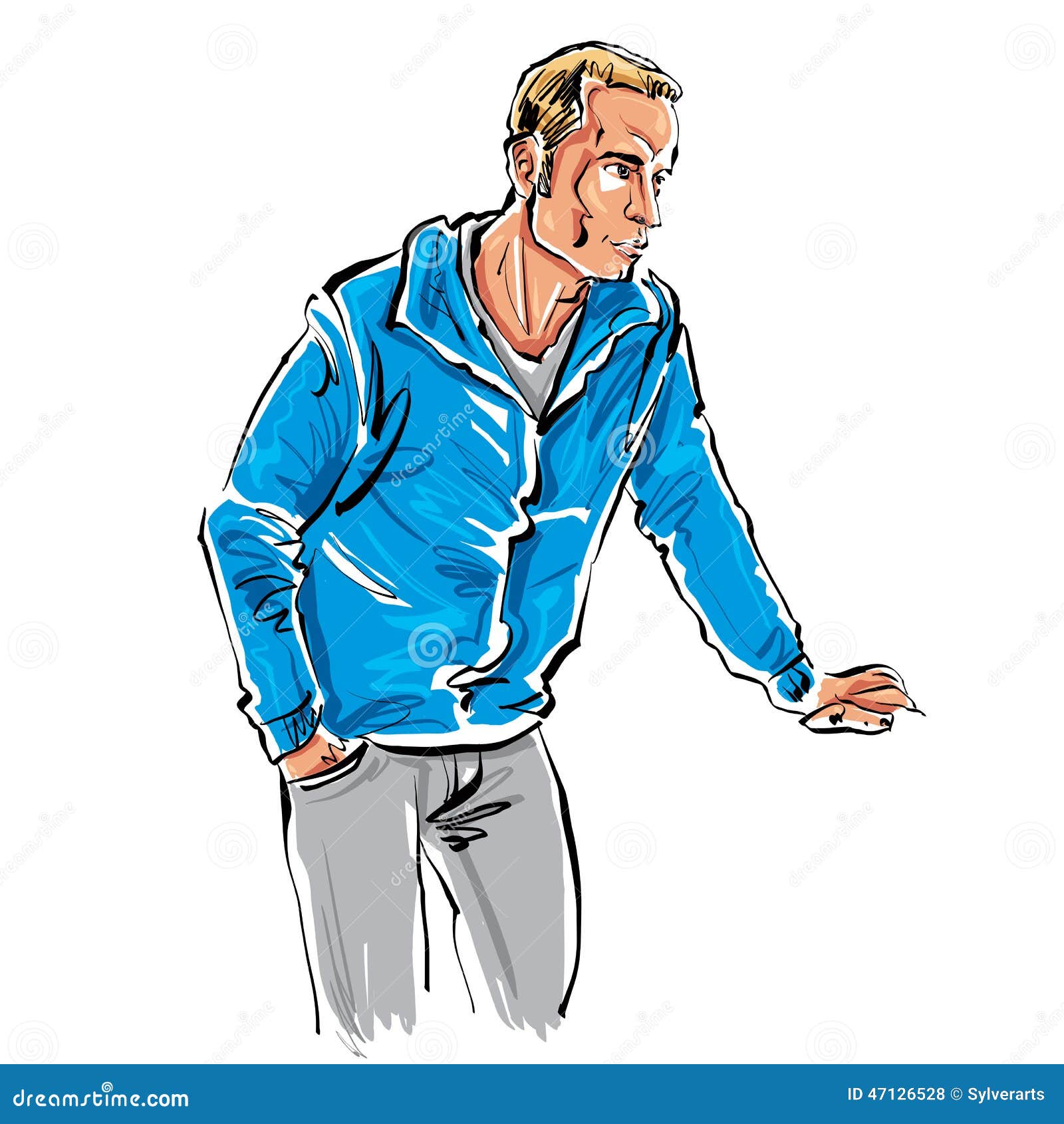 Colored Hand Drawn Illustration of a Fair-haired Man Stock Vector ...