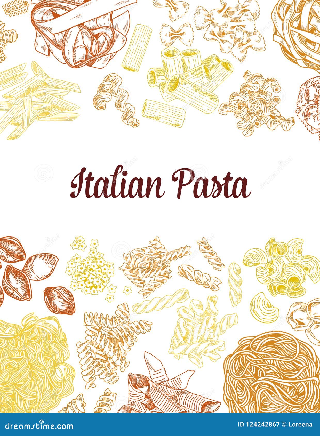 Colored Hand Drawn Pasta Elements, Vintage Vector Poster. Stock Vector ...