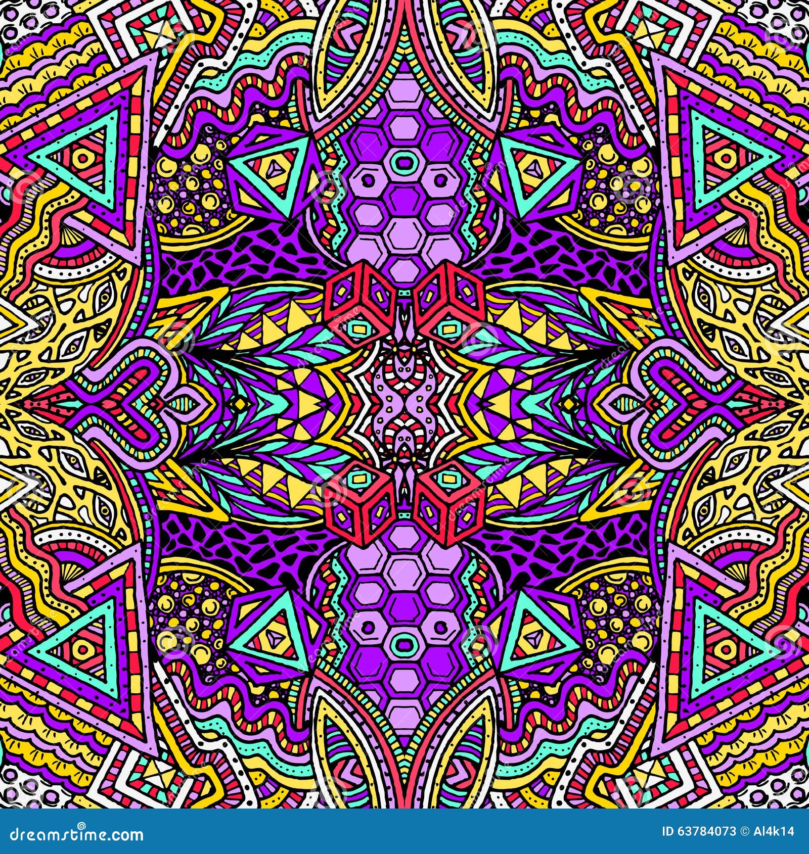 Colored Hand Drawn Psychedelic Zentangle Pattern Stock Vector ...