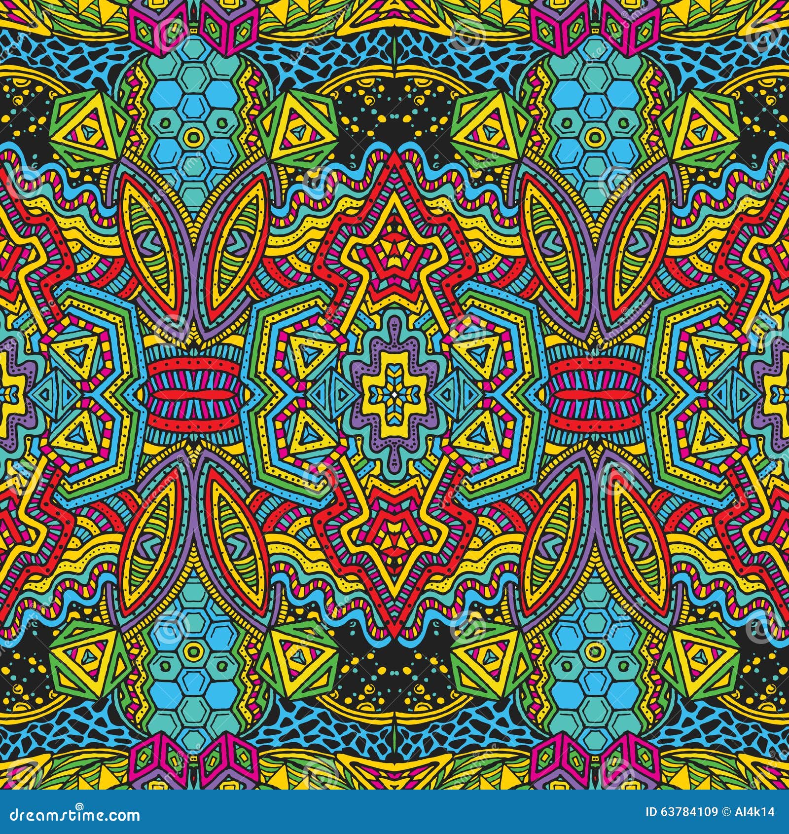 Colored Hand Drawn Psychedelic Zentangle Pattern Stock Vector ...