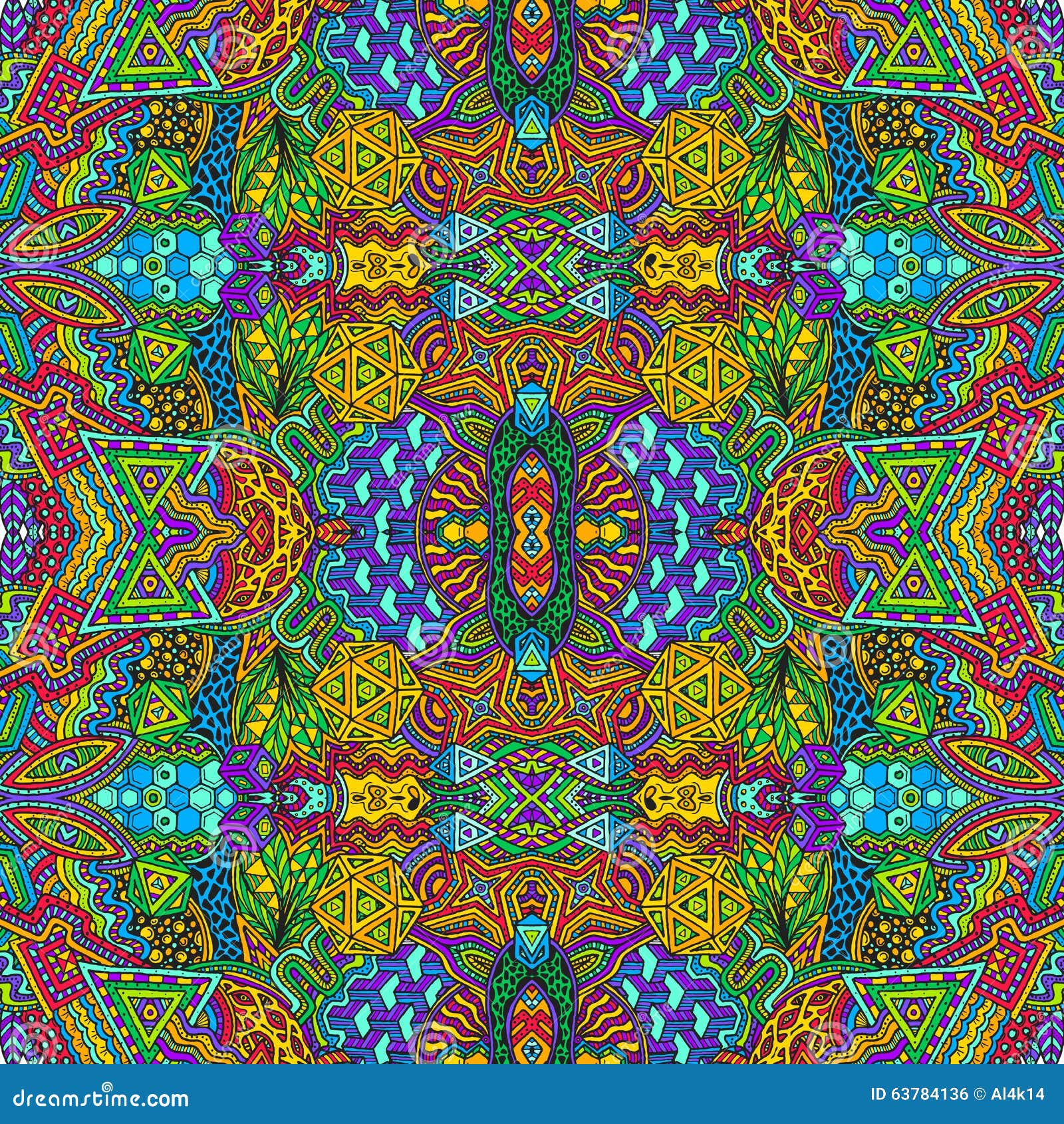 Colored Hand Drawn Psychedelic Zentangle Pattern Stock Vector ...