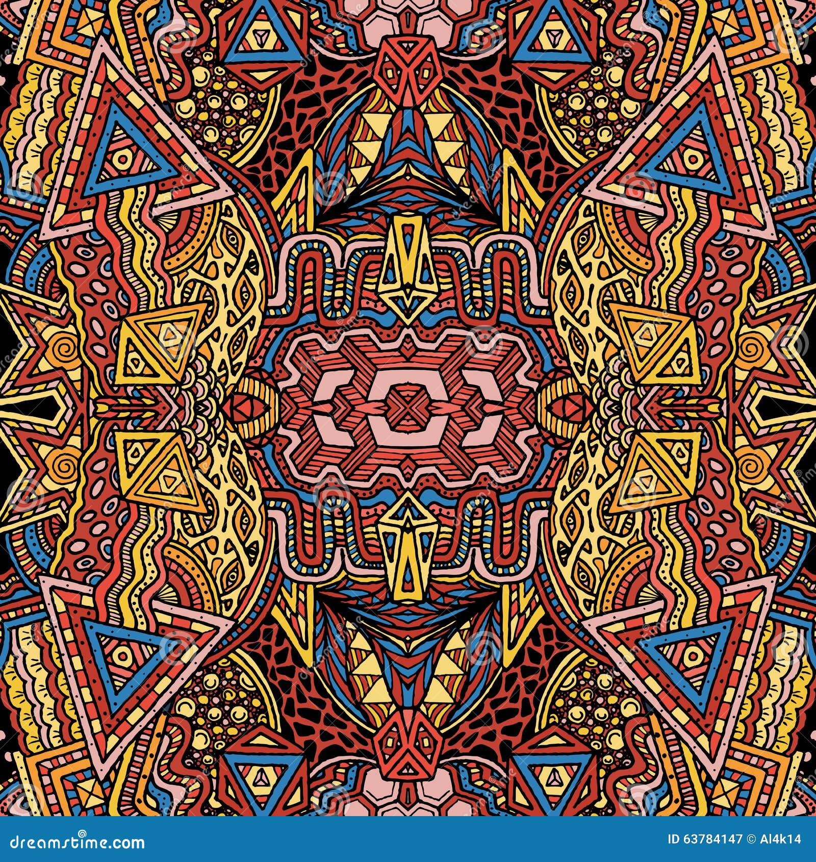 Colored Hand Drawn Psychedelic Zentangle Pattern Stock Vector ...