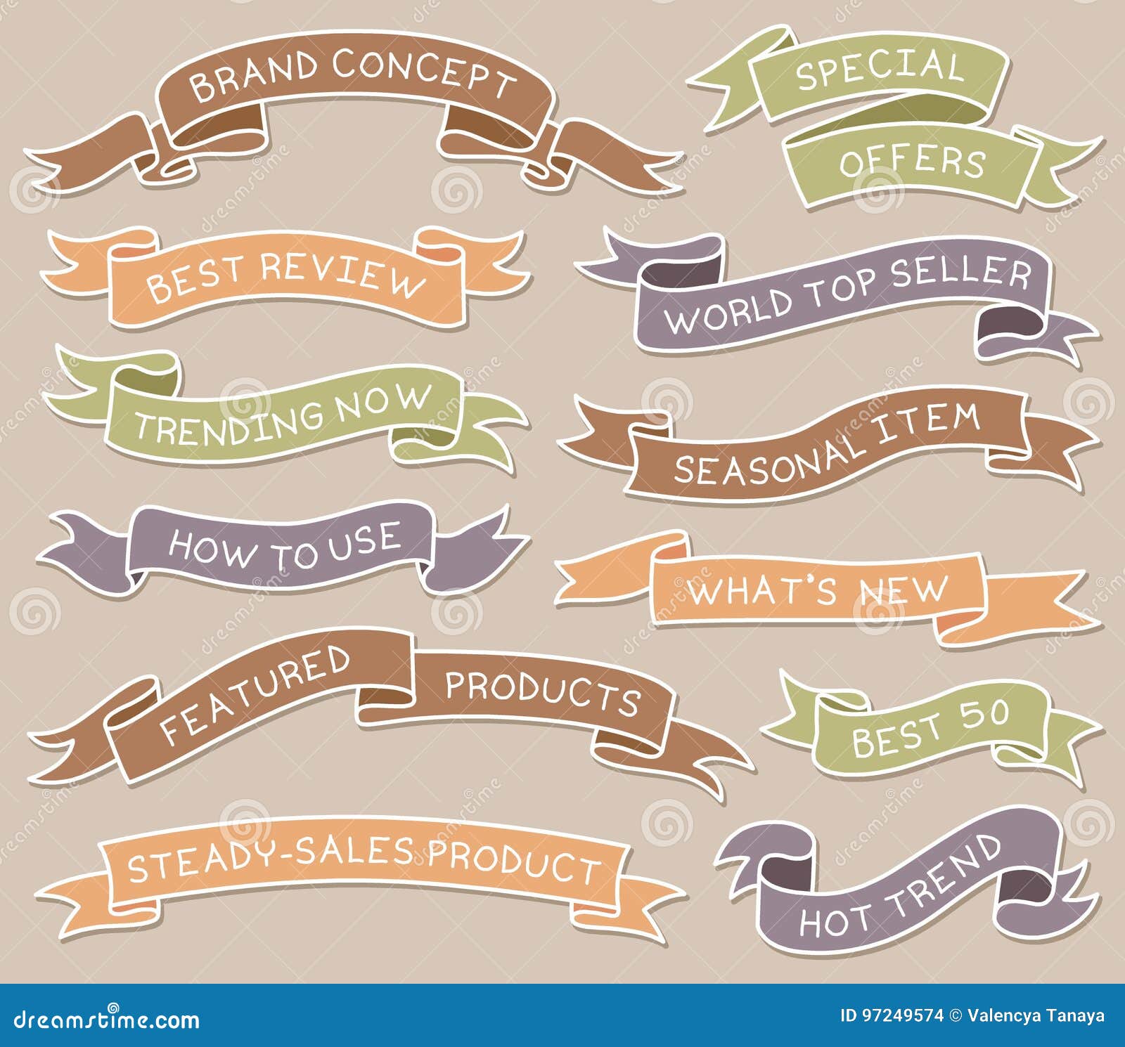 Colored Hand Drawn Ribbon Banners Set with Handwritten Messages Stock ...