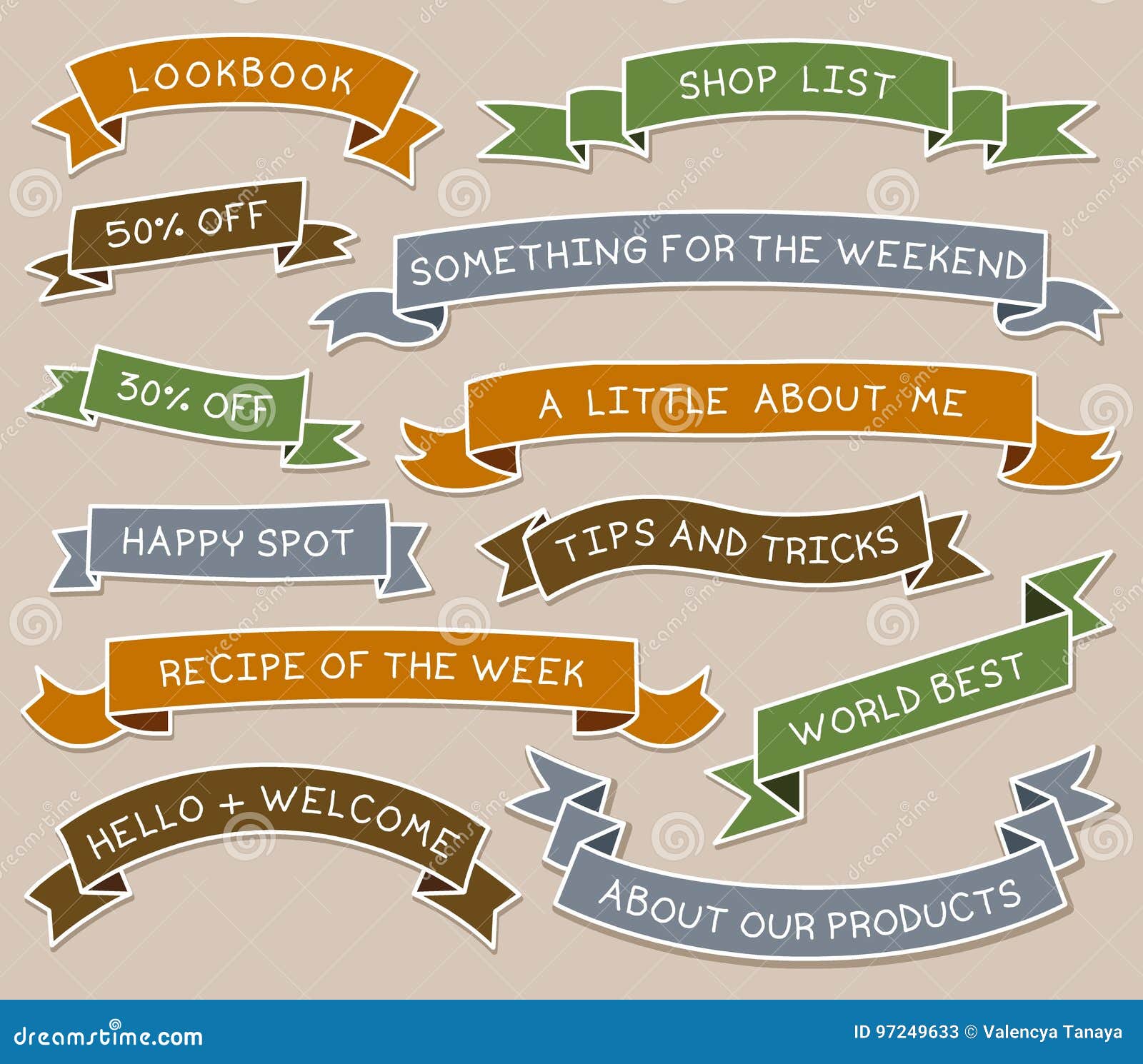 Colored Hand Drawn Ribbon Banners Set with Handwritten Messages Stock ...