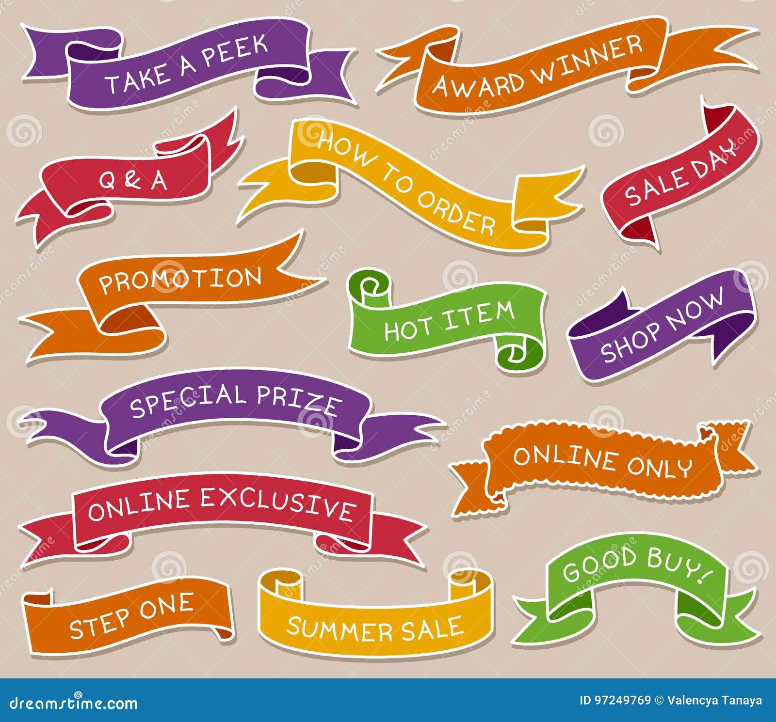 Colored Hand Drawn Ribbon Banners Set with Handwritten Messages Stock ...