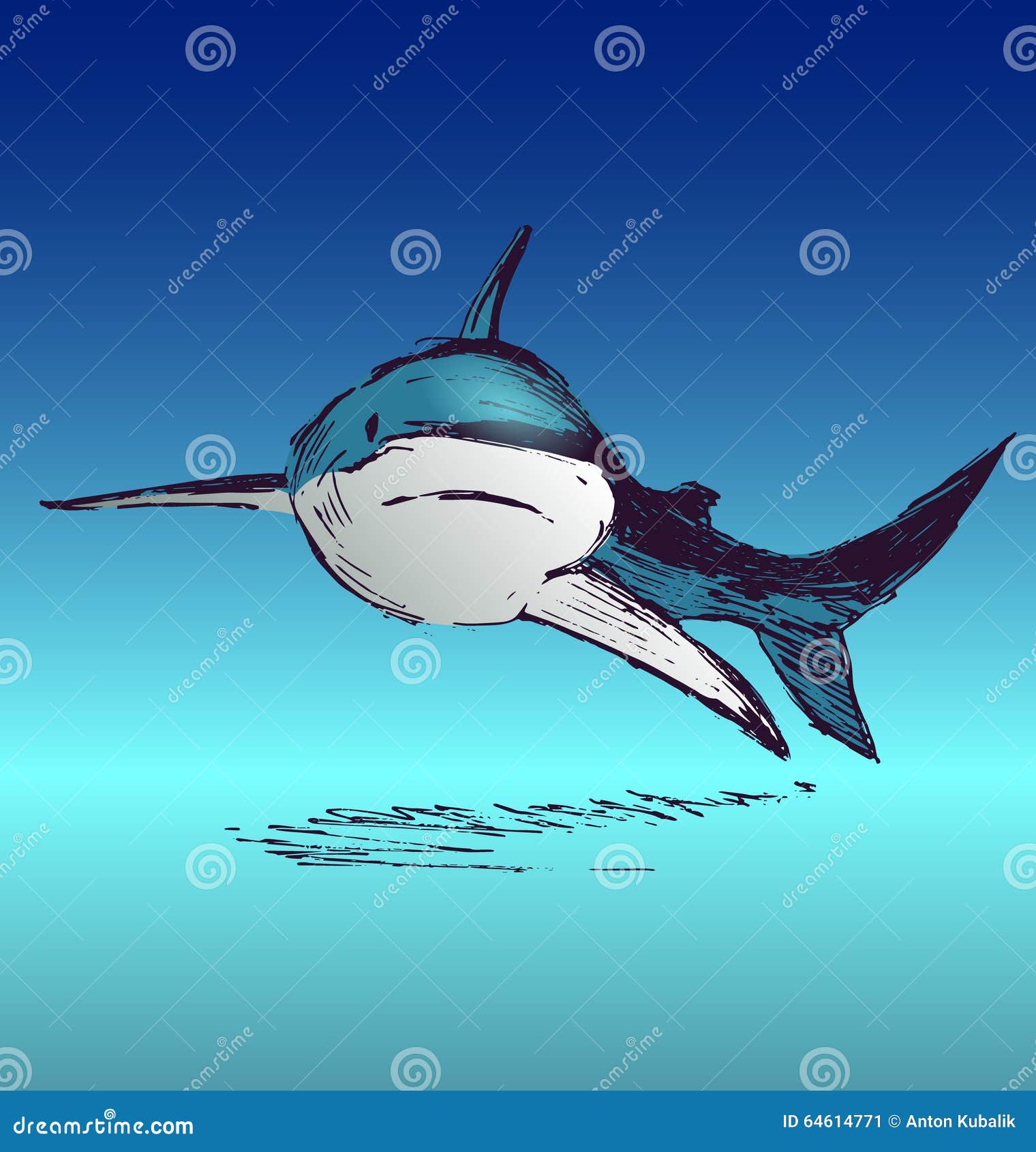 Colored hand sketch shark stock vector. Illustration of contour - 64614771