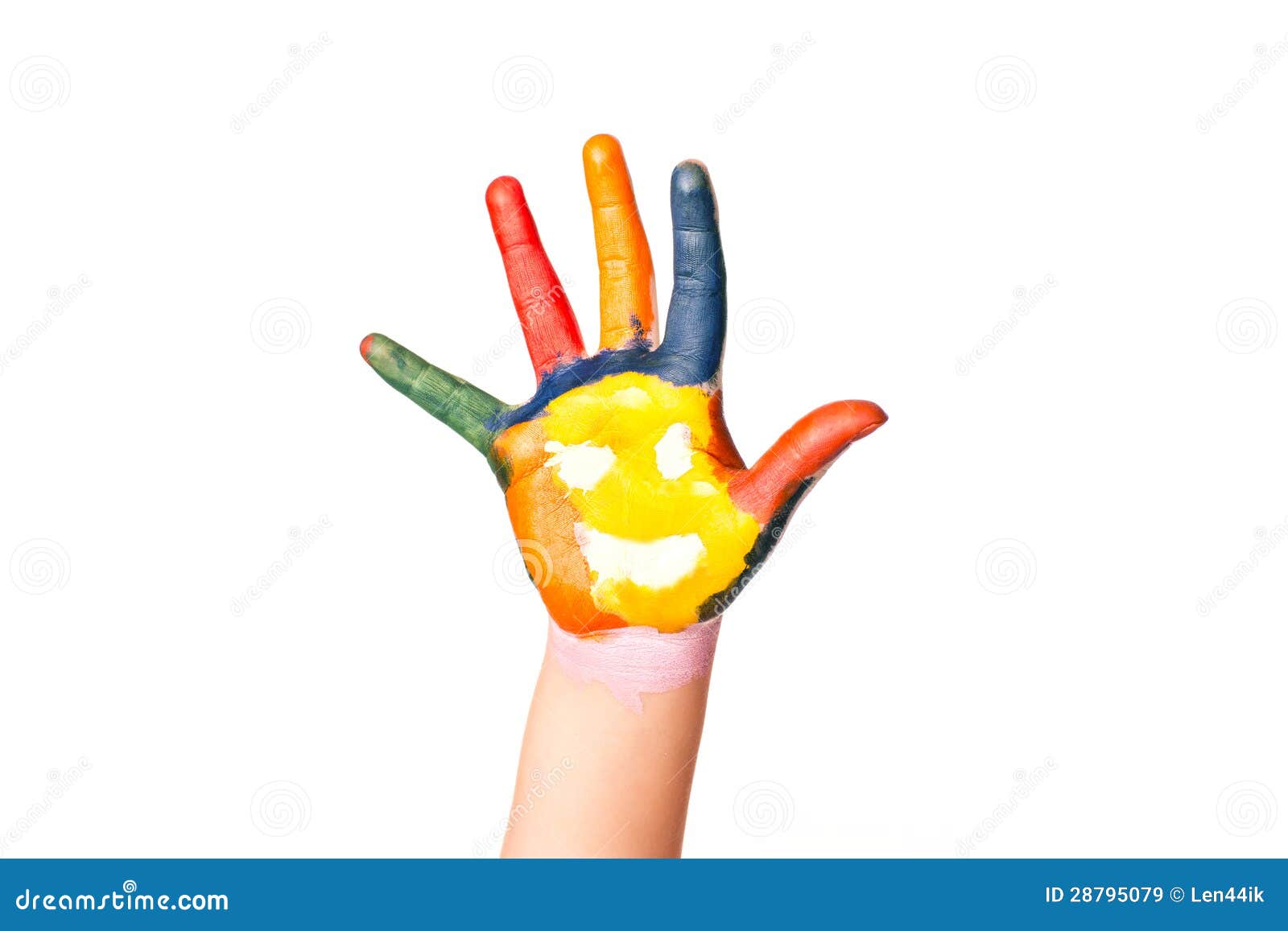 Colored Hand with Smile Painted in Colorful Paints As Logo. Stock Image ...