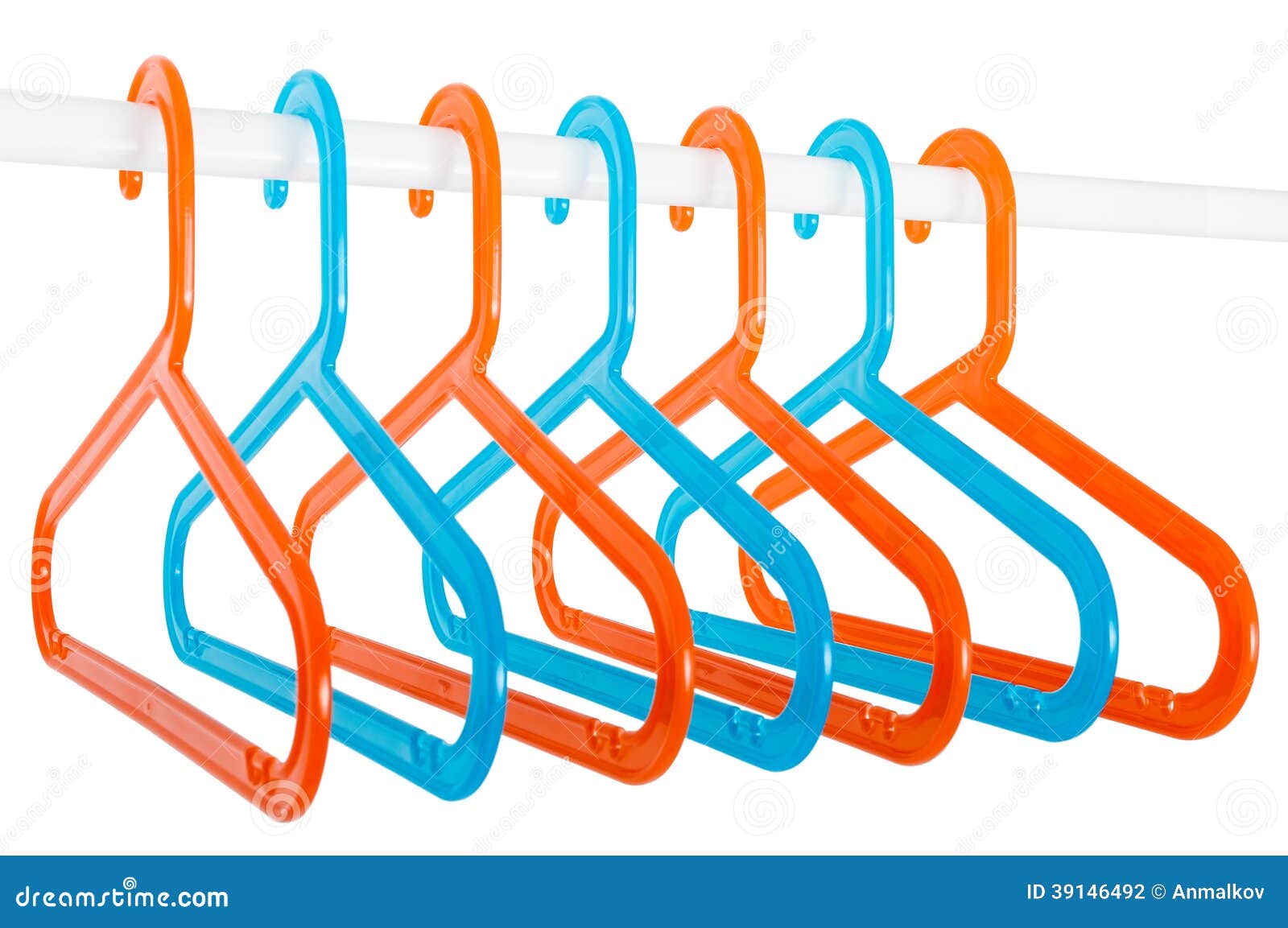 Colored Hangers on a Rod Isolated on White Stock Photo - Image of ...