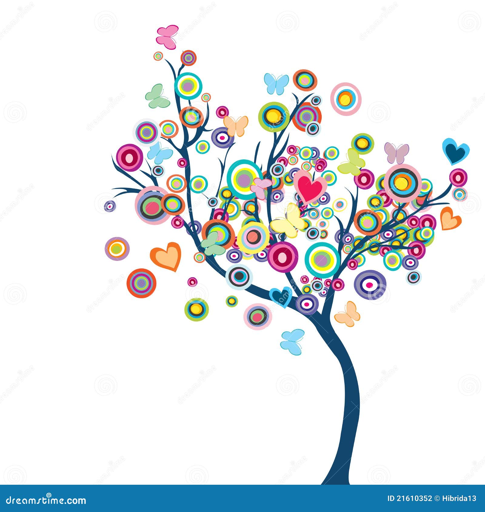 Colored Happy Tree With Flowers And Butterflies Stock Photography ...