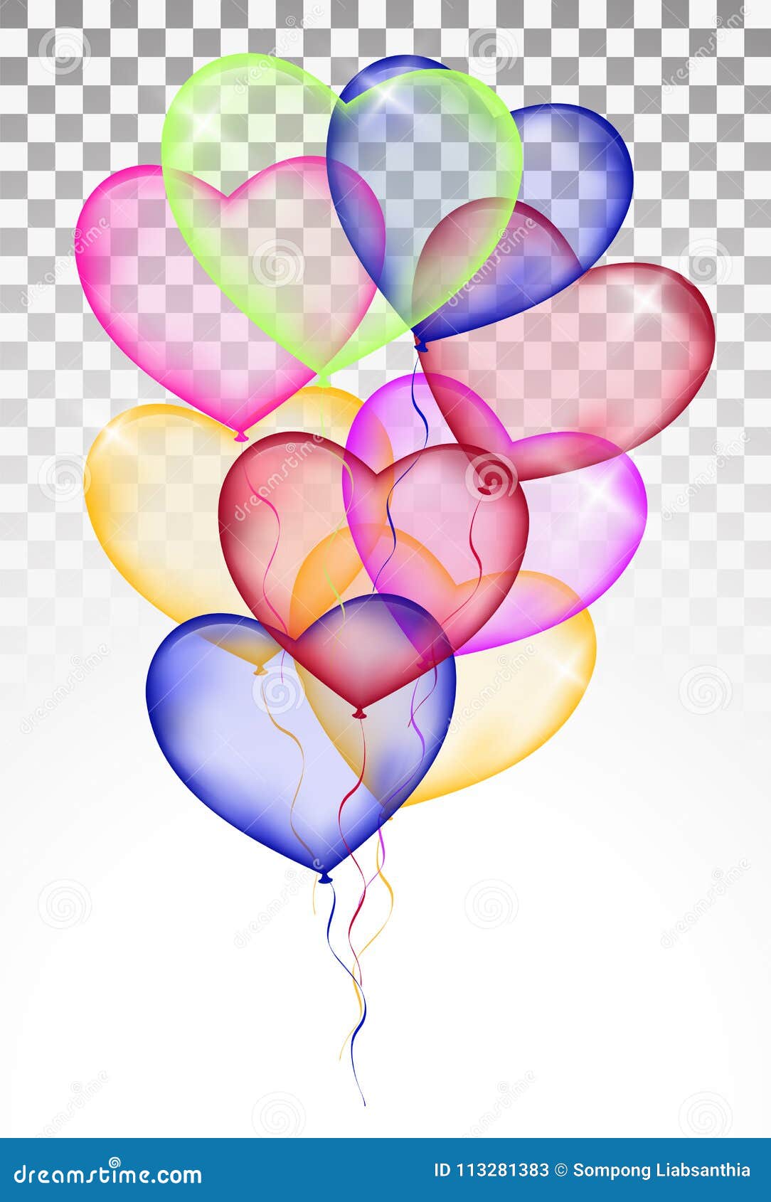 Colored Heart Balloons. Isolated on White Background Transparent Stock ...