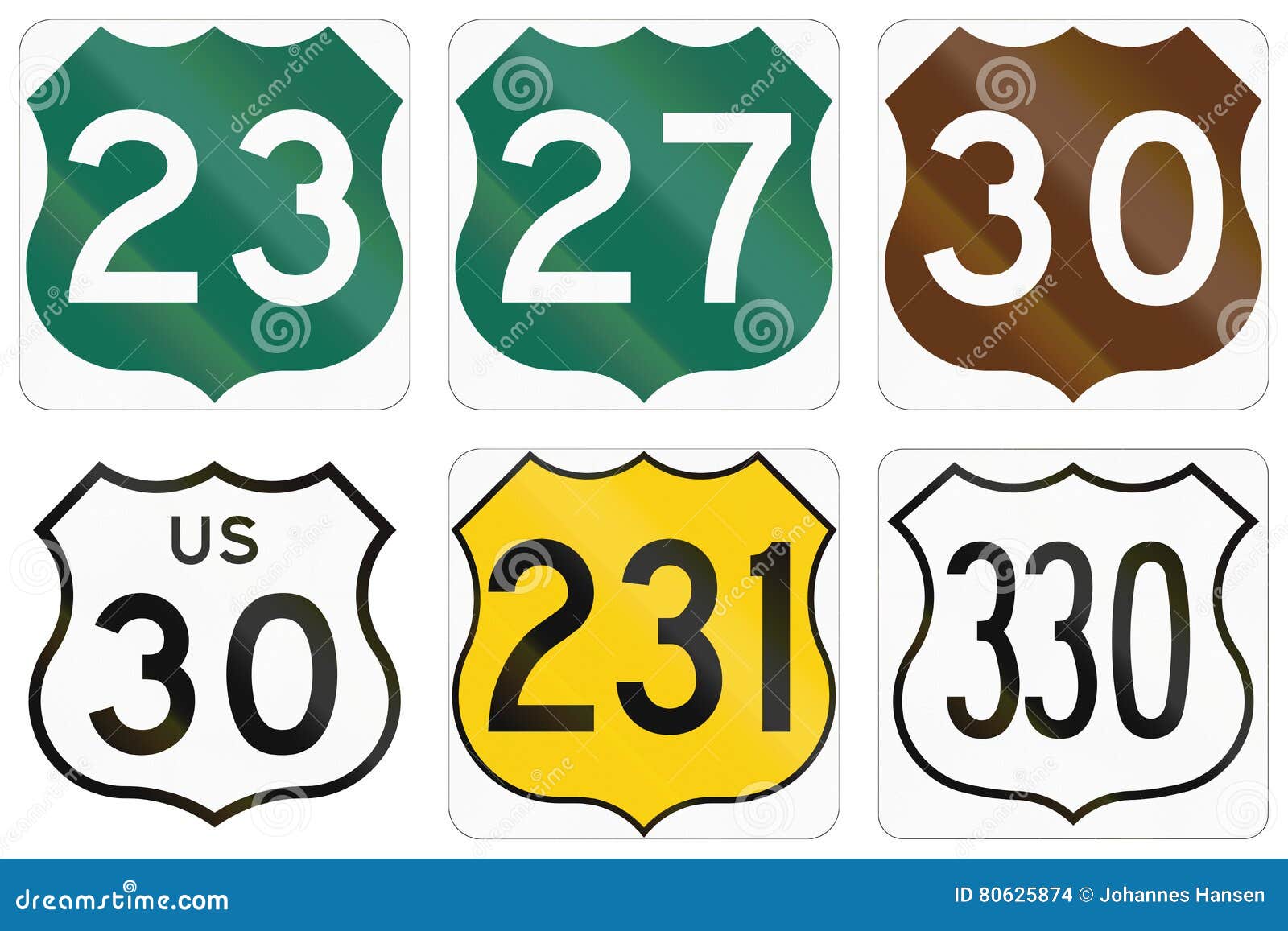 Colored Highway Route Shield Variants Used in the US Stock Illustration ...