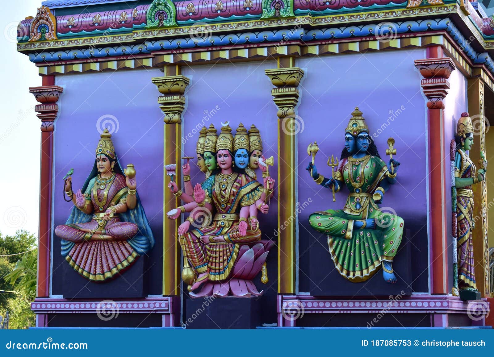 Colored Hindu Divinities on the Facade of a Temple. Stock Image - Image ...