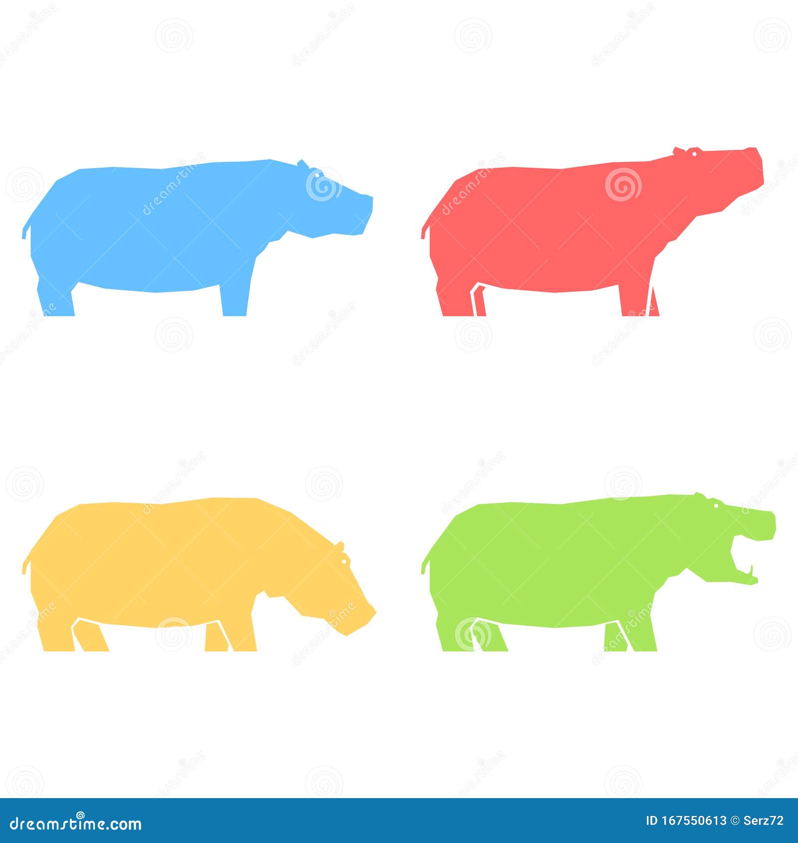 Colored Hippos in Different Poses Stock Vector - Illustration of ...