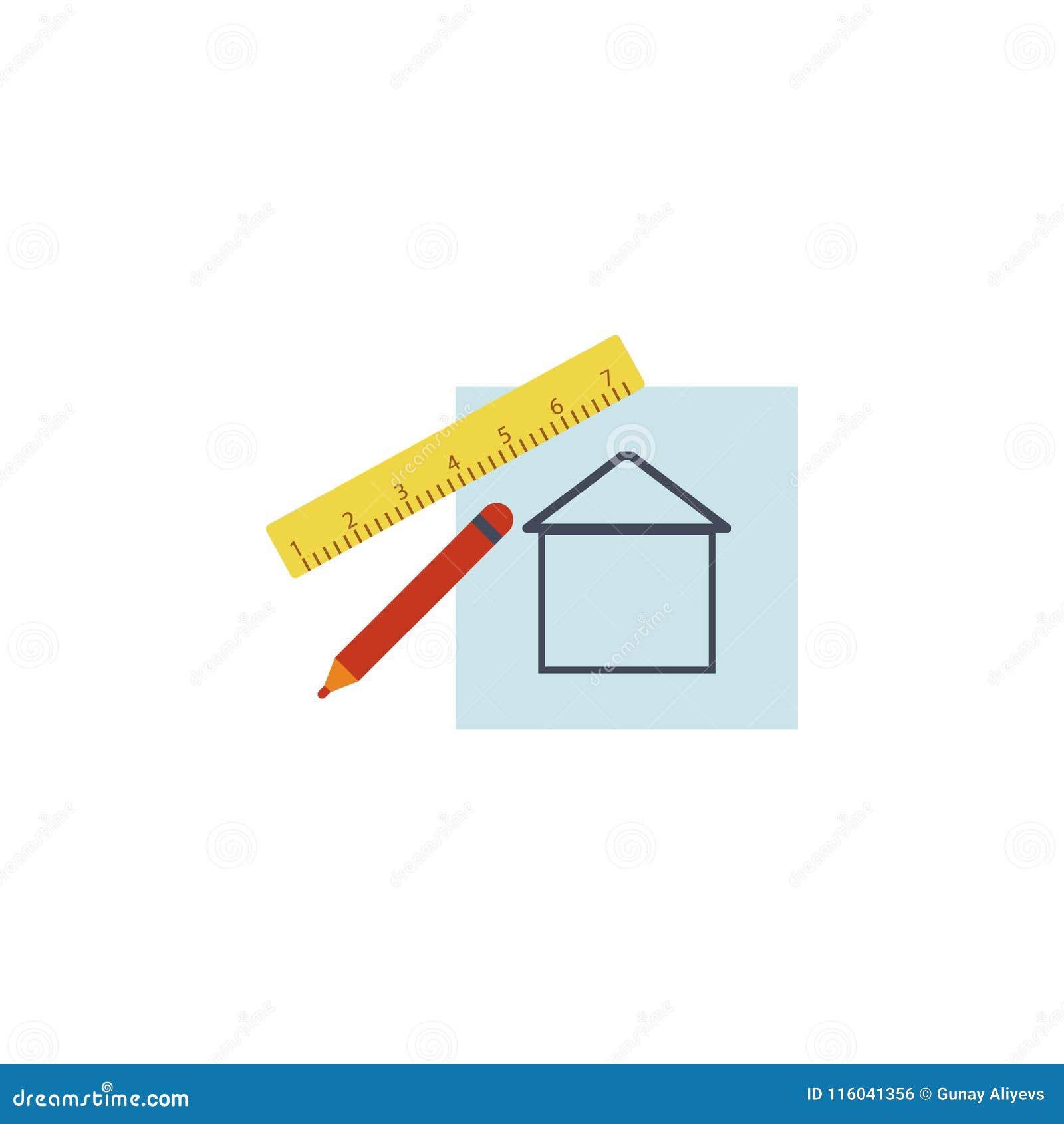 Colored House Drawing and Ruler Illustration. Element of Construction ...