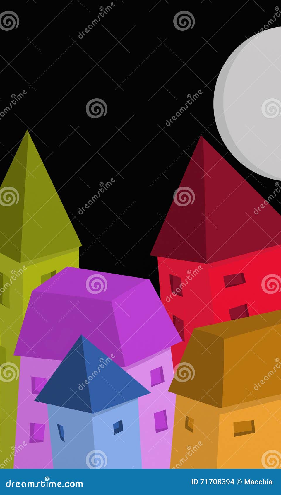 Colored houses at night stock illustration. Illustration of drawing ...