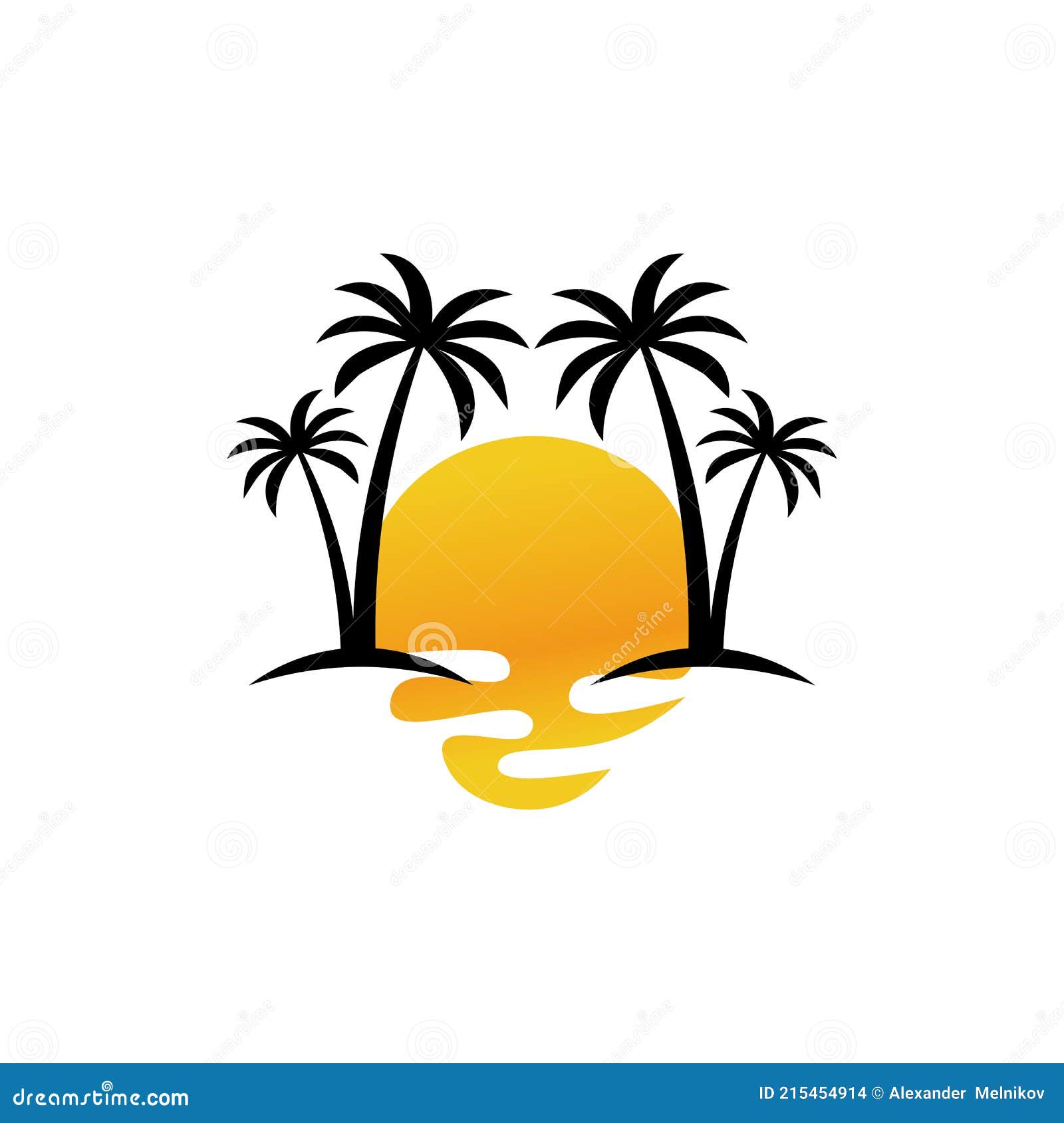 Colored Icon of Palm Trees on the Island, Sunset. Vector Illustration ...