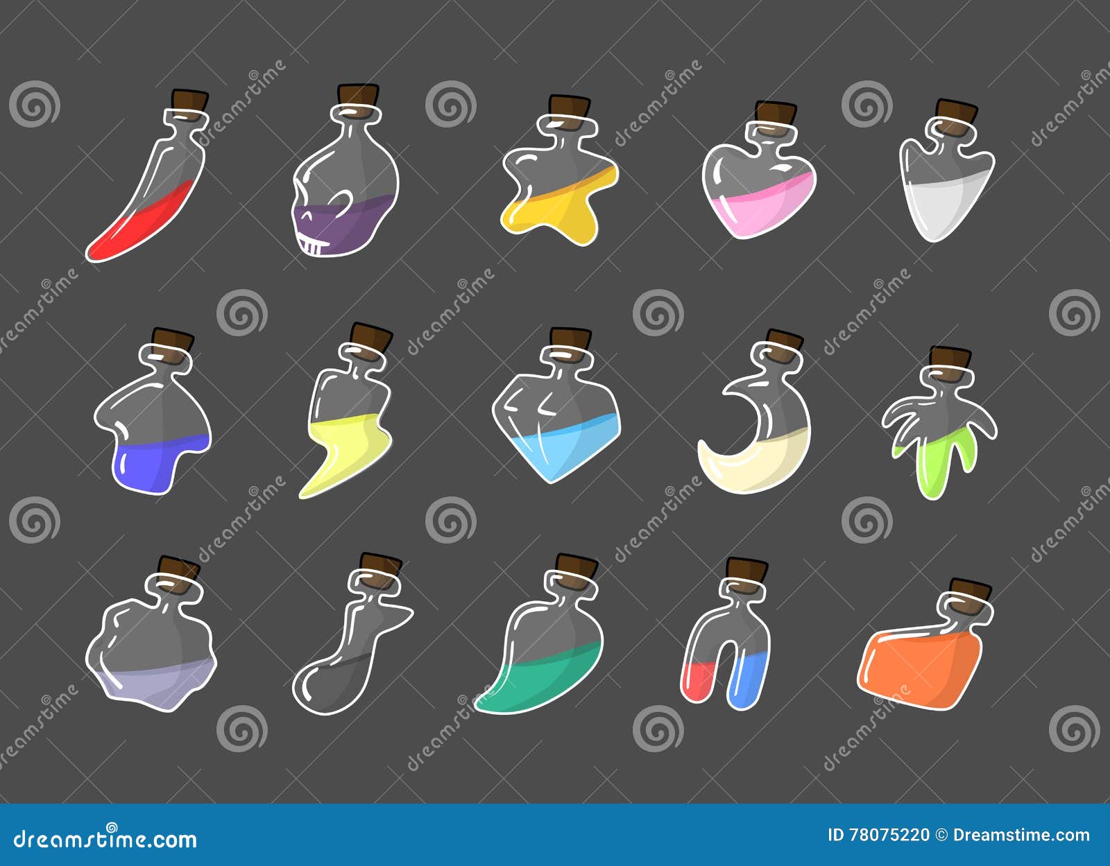 Colored Icon Set of Poison ,antidote and Other Liquid for Game ...