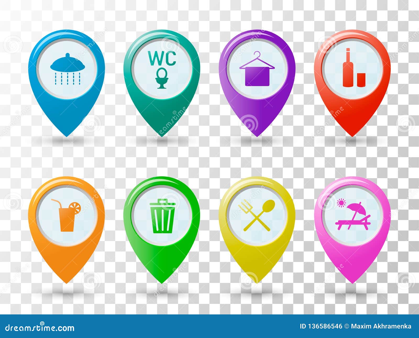 Colored Icons Pointers on the Beach, Labels for the Map, the ...