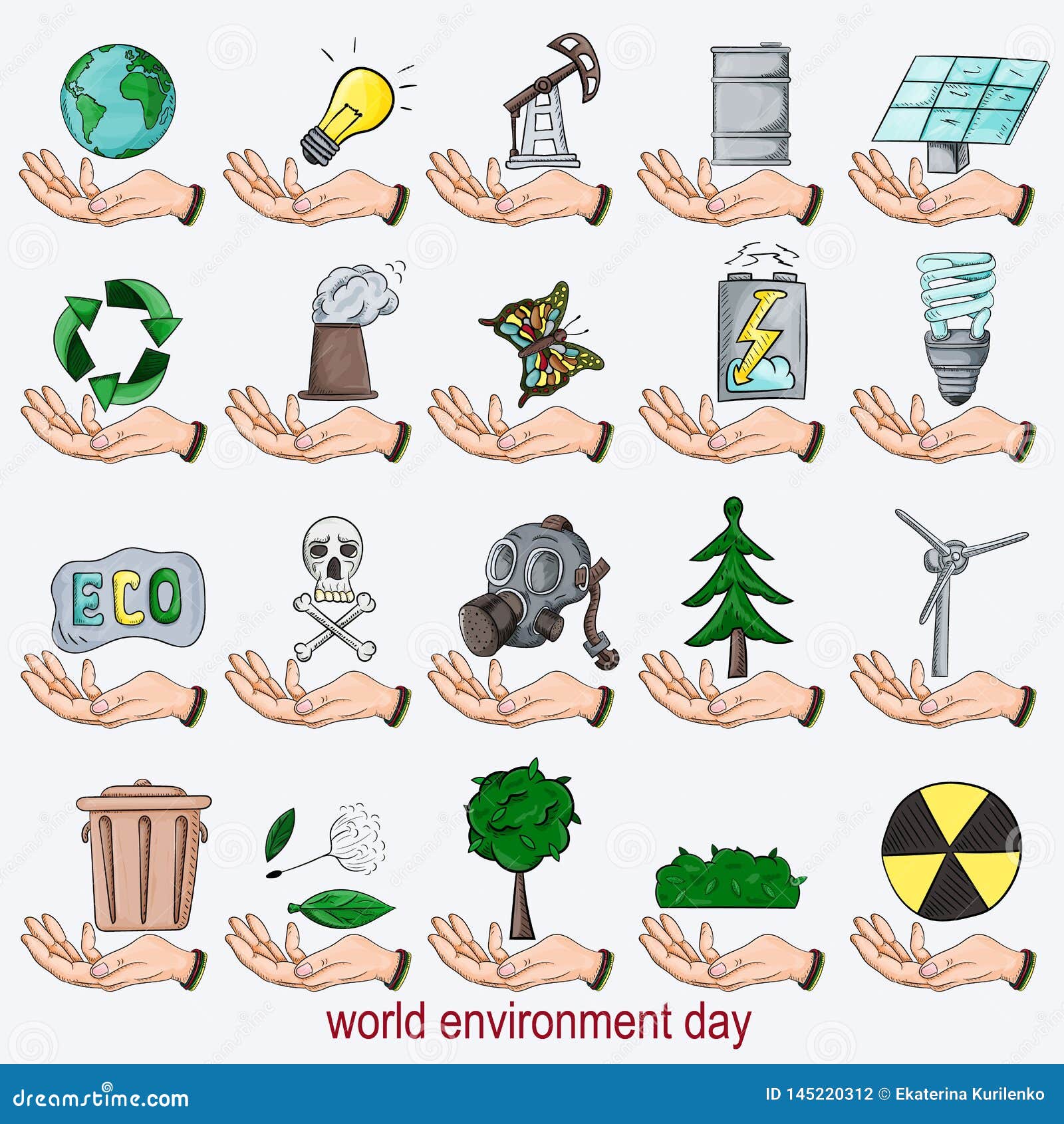 Colored Illustration of Human Hand Holding Various Objects of Human ...