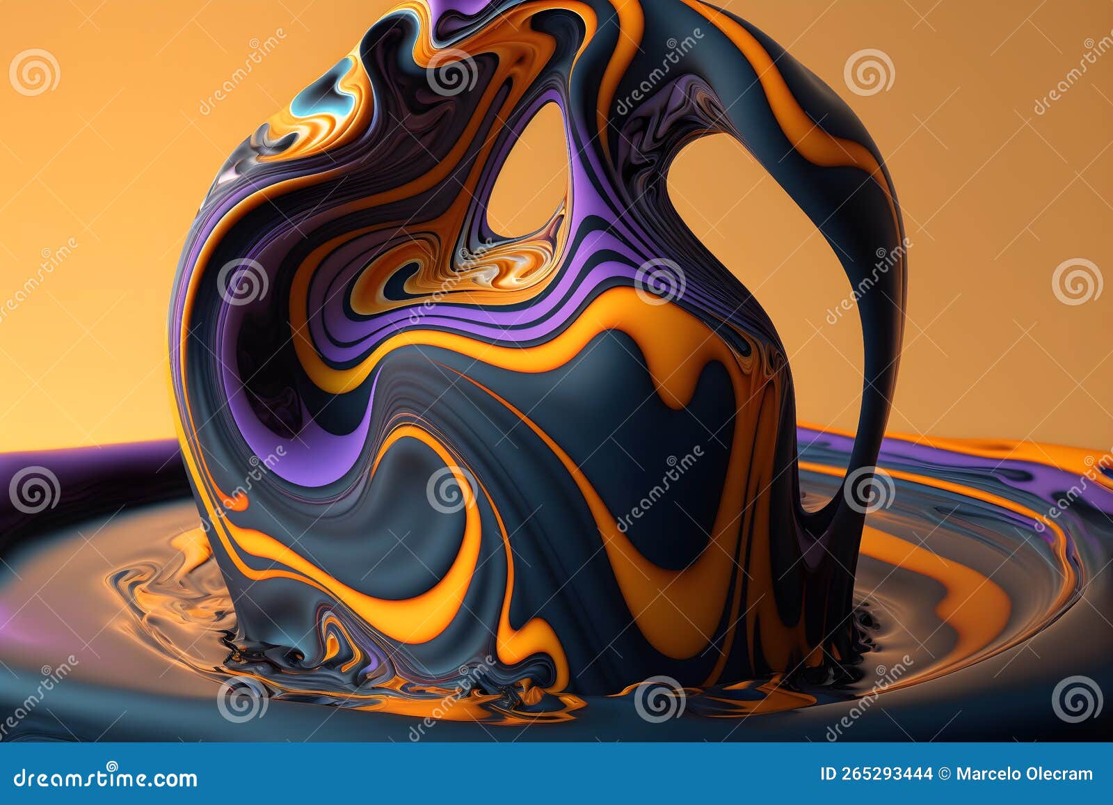 Colored Ink Flow in Abstract Shape Background. 3D Rendering Stock ...