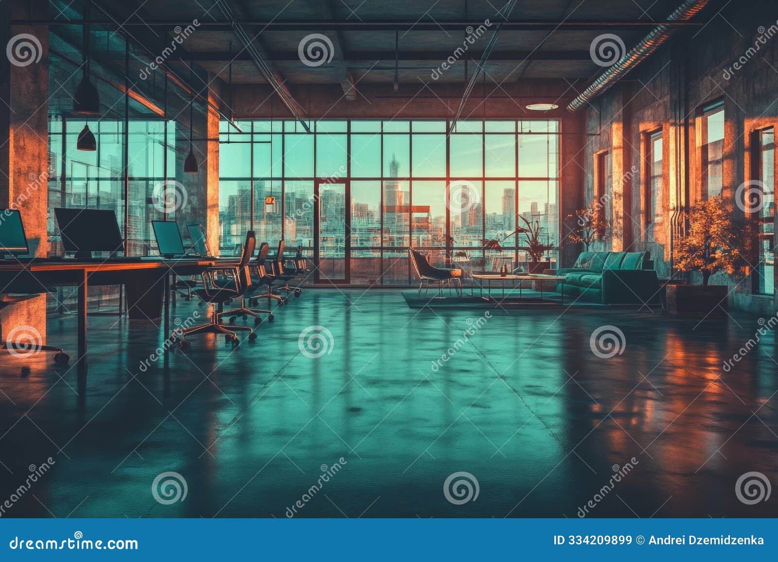 Colored Interior with Work and Rest Zones, Panoramic Windows Stock ...