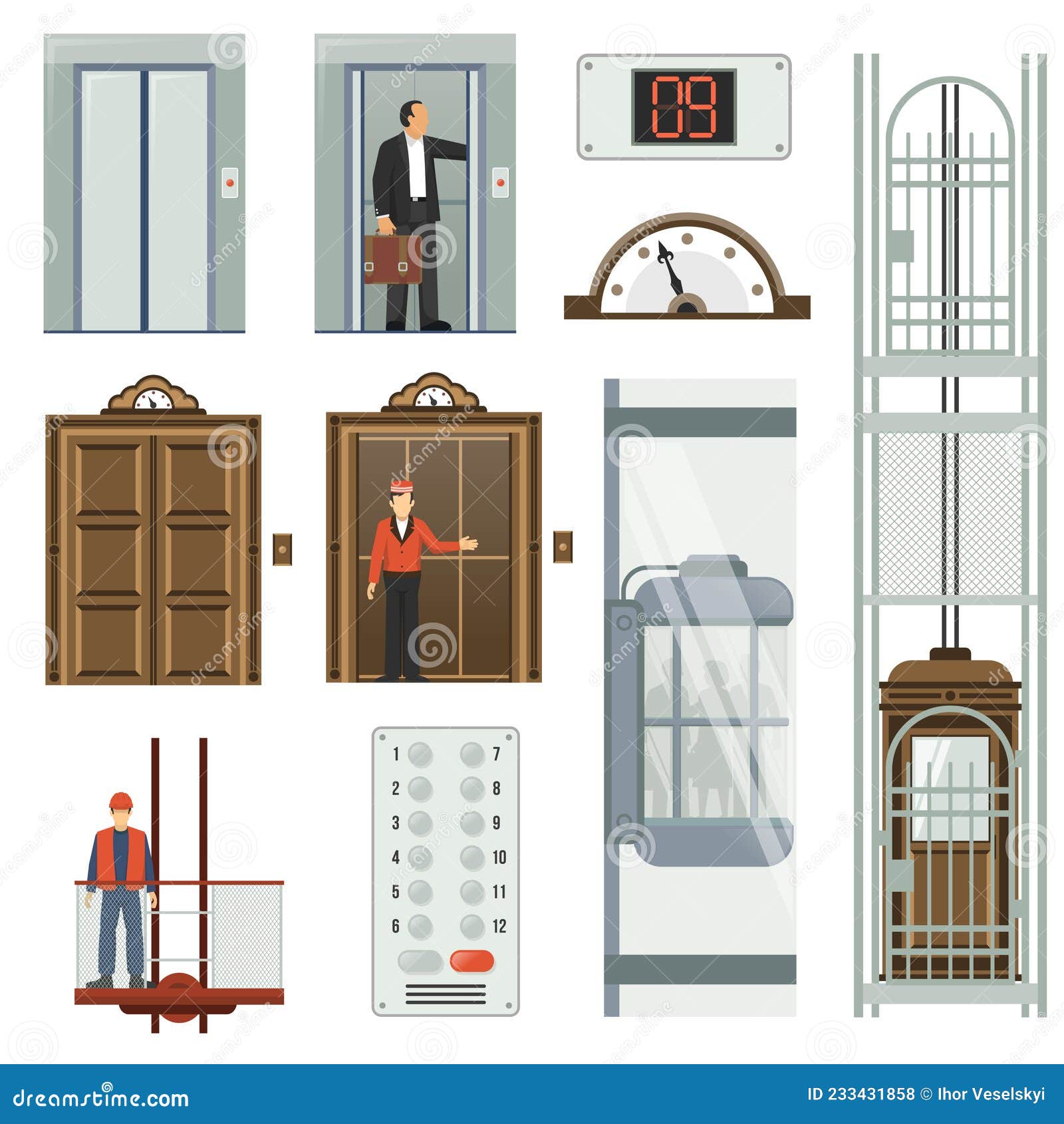 Elevator Icon Set stock vector. Illustration of motion - 233431858