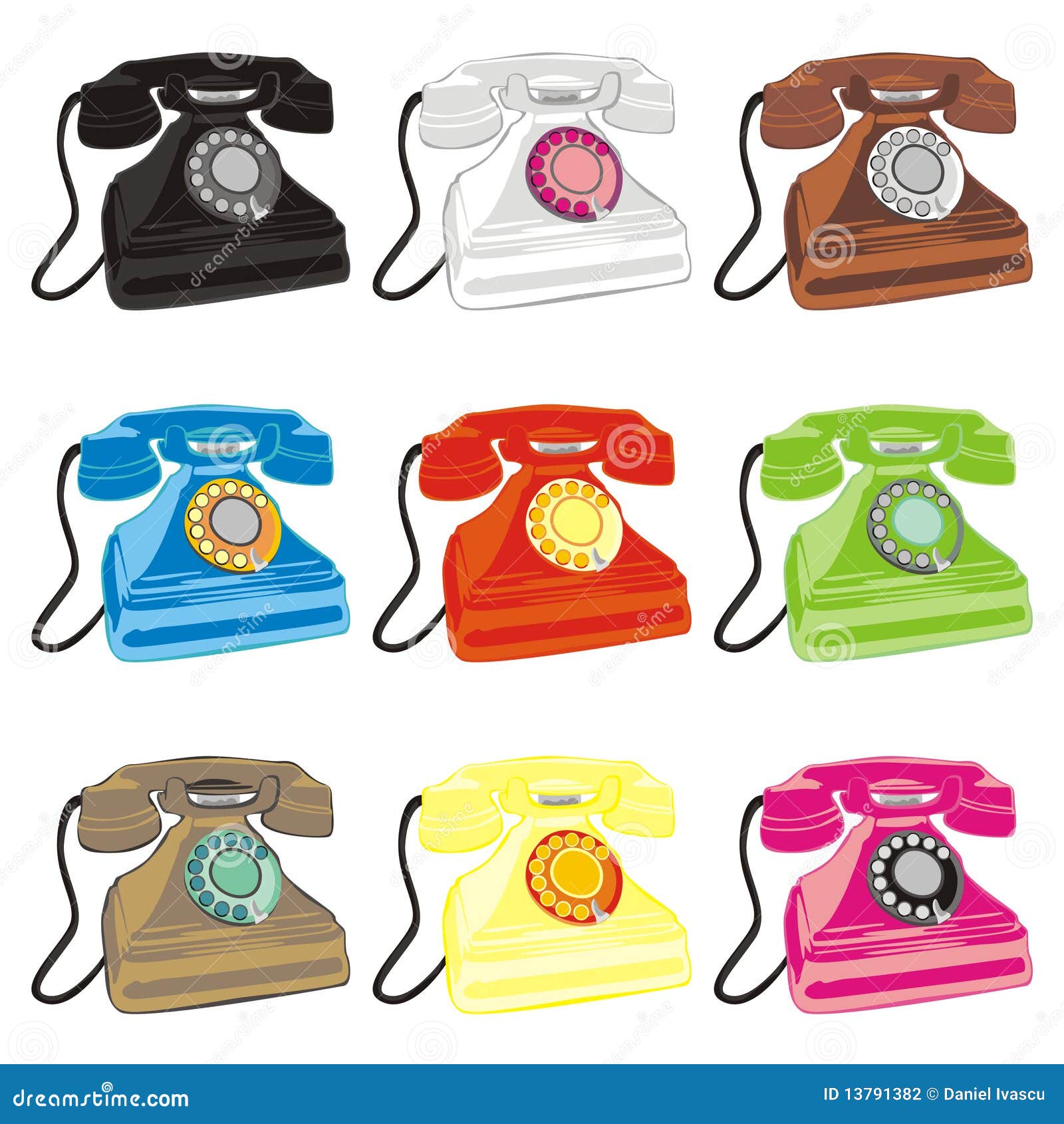 Colored Isolated Retro Phones Stock Vector - Illustration of nostalgia ...