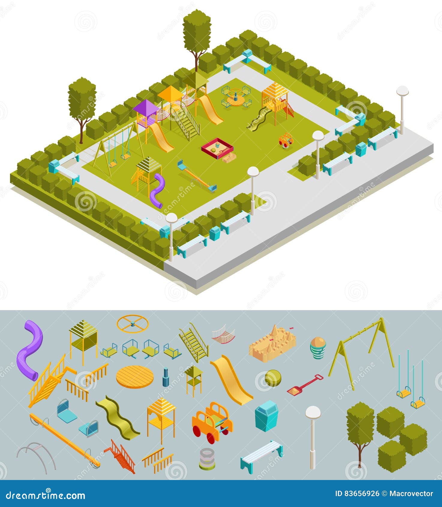 Colored Isometric Playground Composition Stock Vector - Illustration of ...