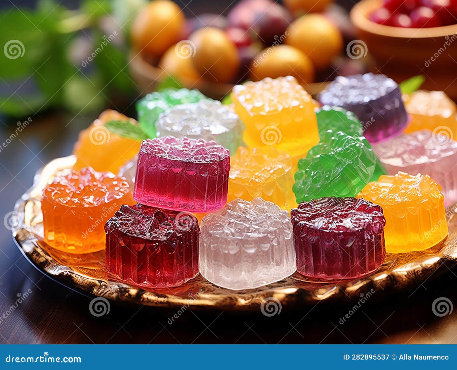 Set Of Jelly Candies, Gummy Bears, Worms, Rings And Hearts With Lemon ...