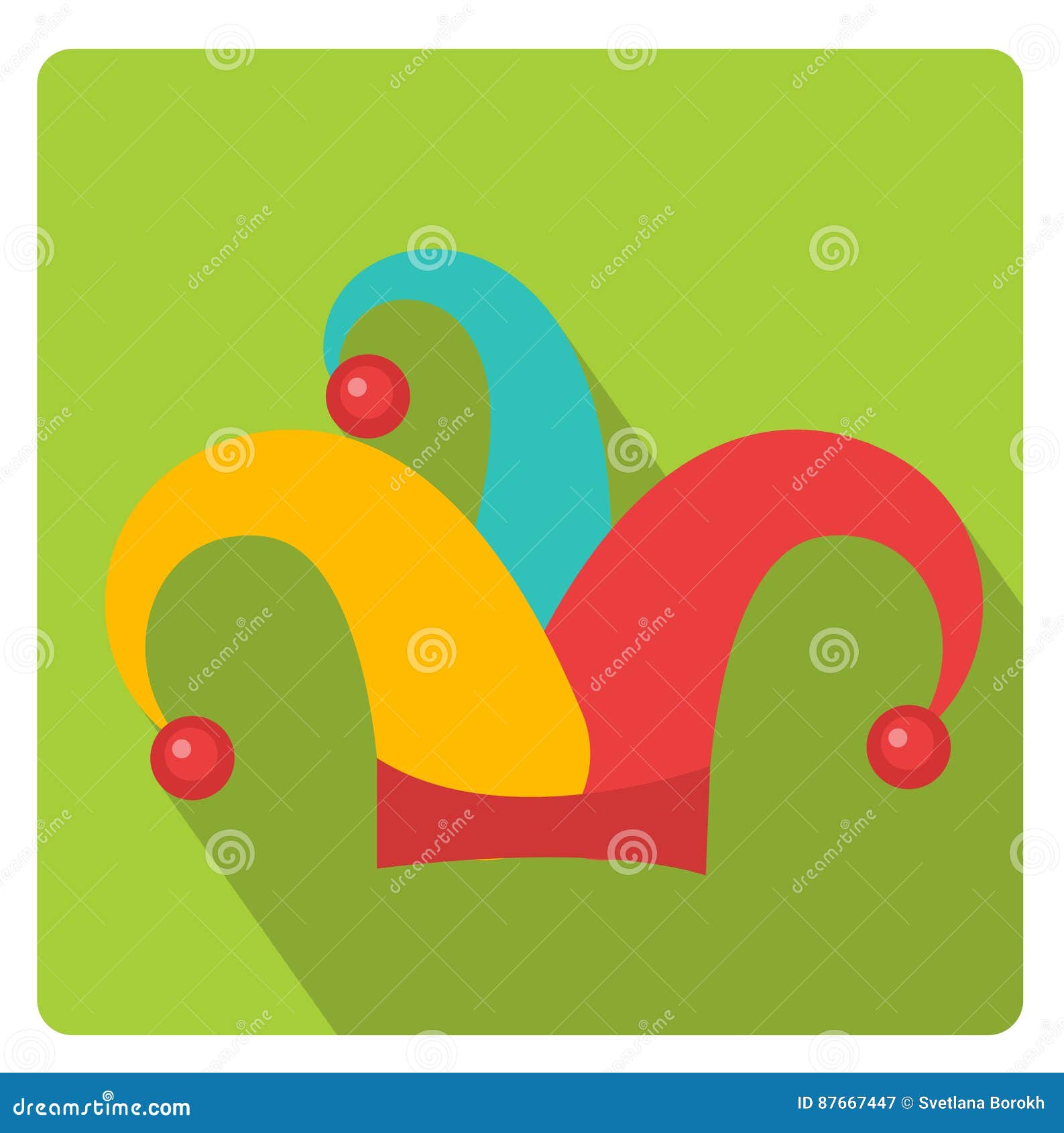 Colored Jester Hat Icon Flat Style with Long Shadows, on White ...