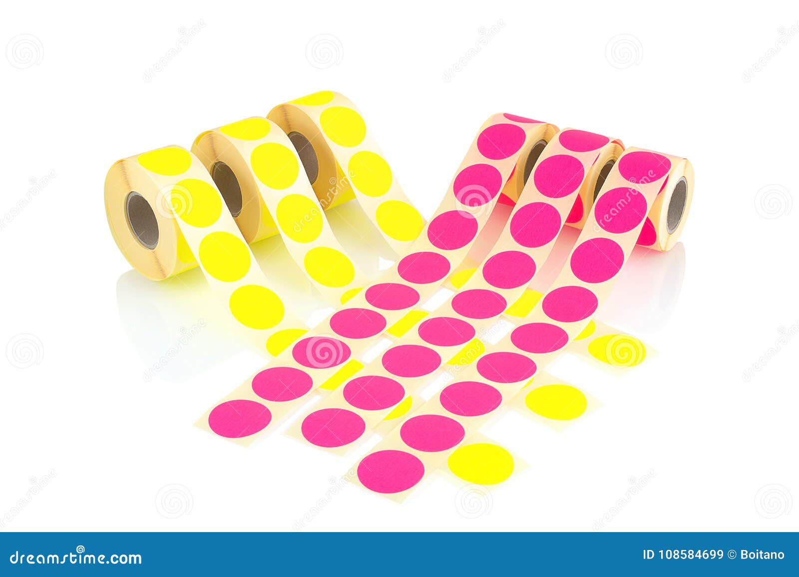 Colored Label Rolls Isolated On White Background With Shadow Reflection ...