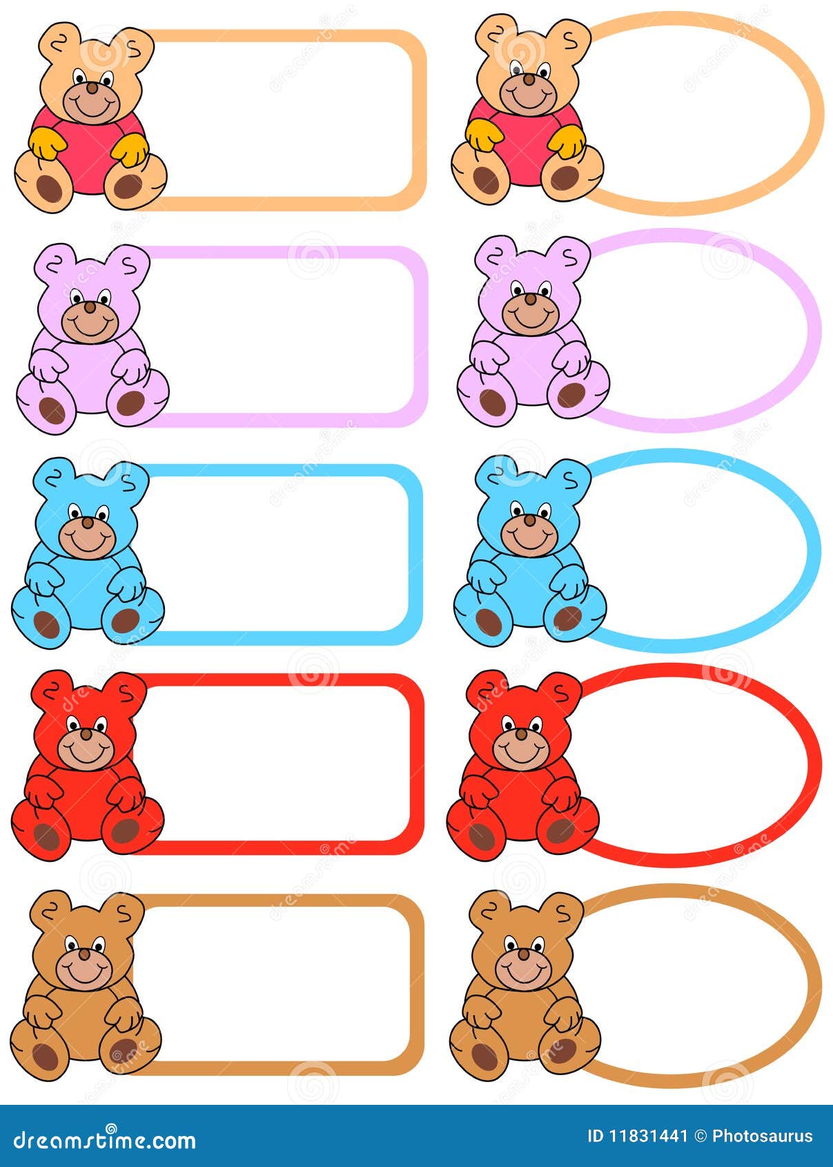 Colored Labels with Colorful Teddies Stock Vector - Illustration of ...