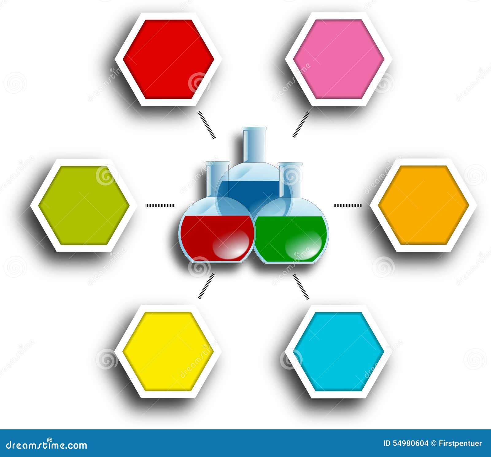 Colored Laboratory Flasks in Center of Hexagonal Infografic Report ...